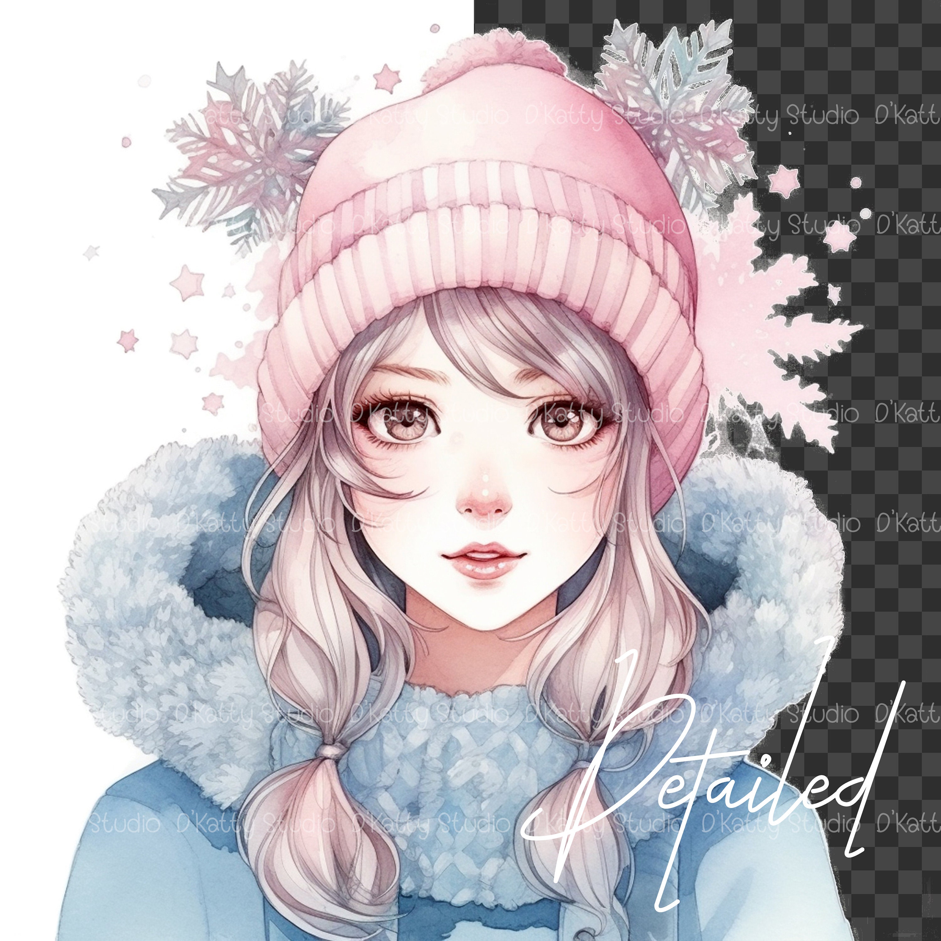 Winter Girl Portrait Clipart Transparent Background Watercolor ...
