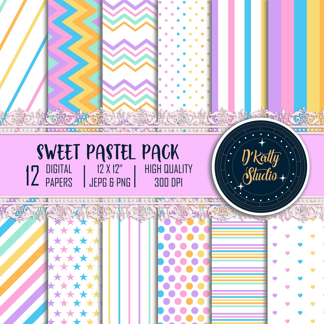Sweet Pastel Digital Paper Pack Stripes Polka Dots Chevrons - Etsy