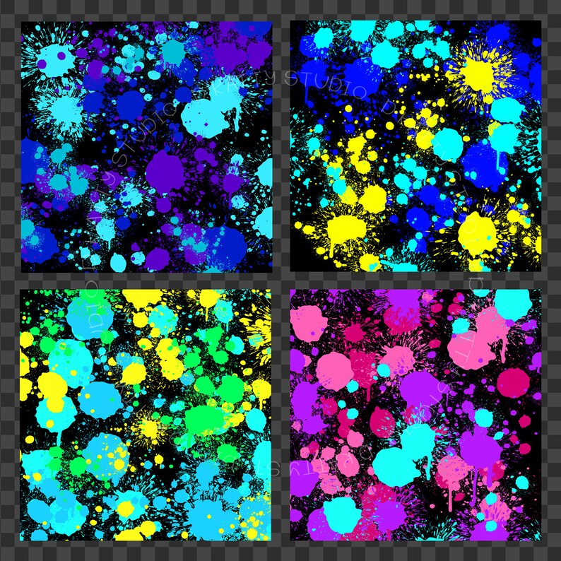 Neon Splash Colors Digital Paper Pack, Bright Colors Scrapbook Paper ...
