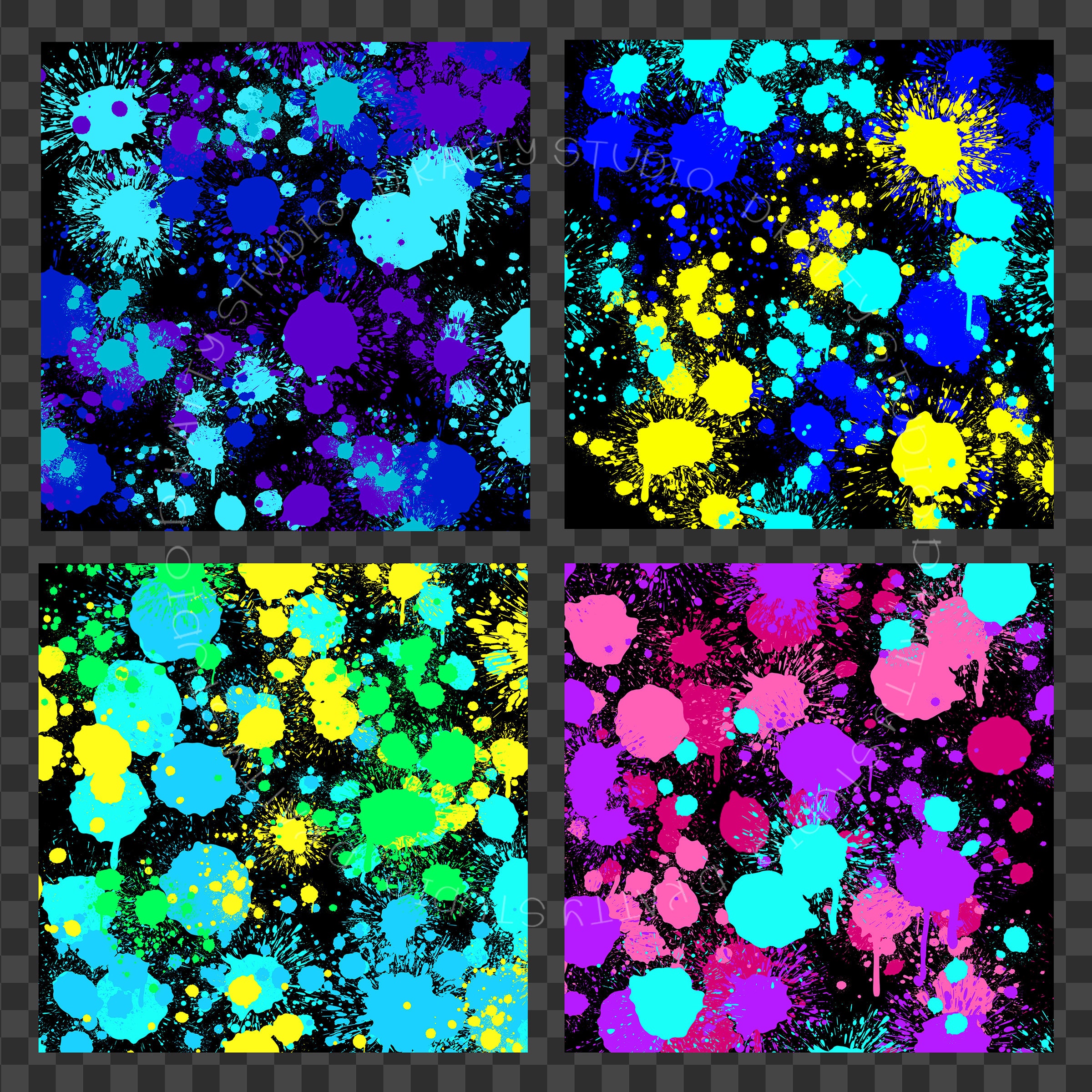 Neon Splash Colors Digital Paper Pack, Bright Colors Scrapbook Paper ...