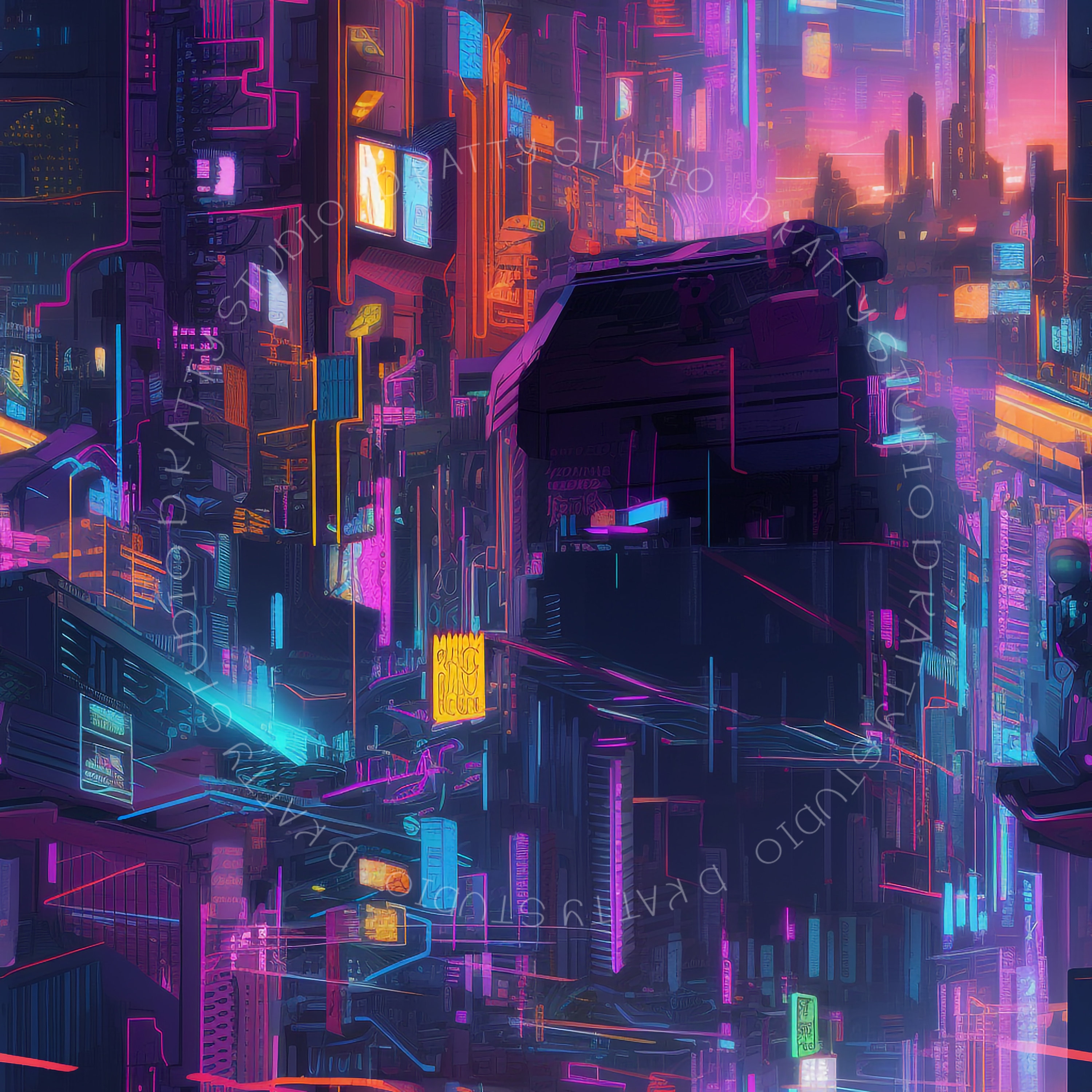Neon City Background Colorful Cyberpunk City Seamless Backdrop Overlays ...