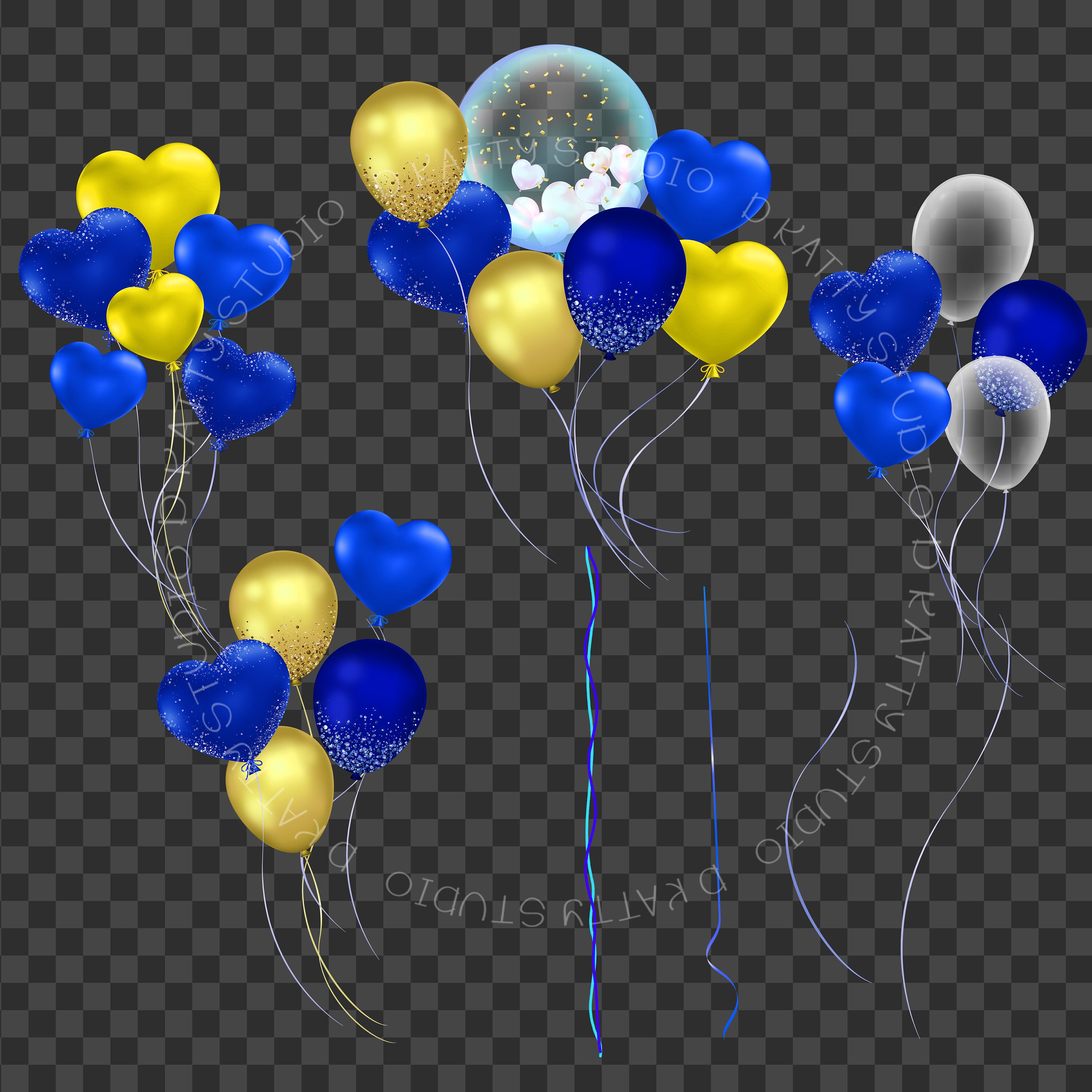 Balloons Clipart, Glitter Blue and Gold Balloons Clipart for Party ...