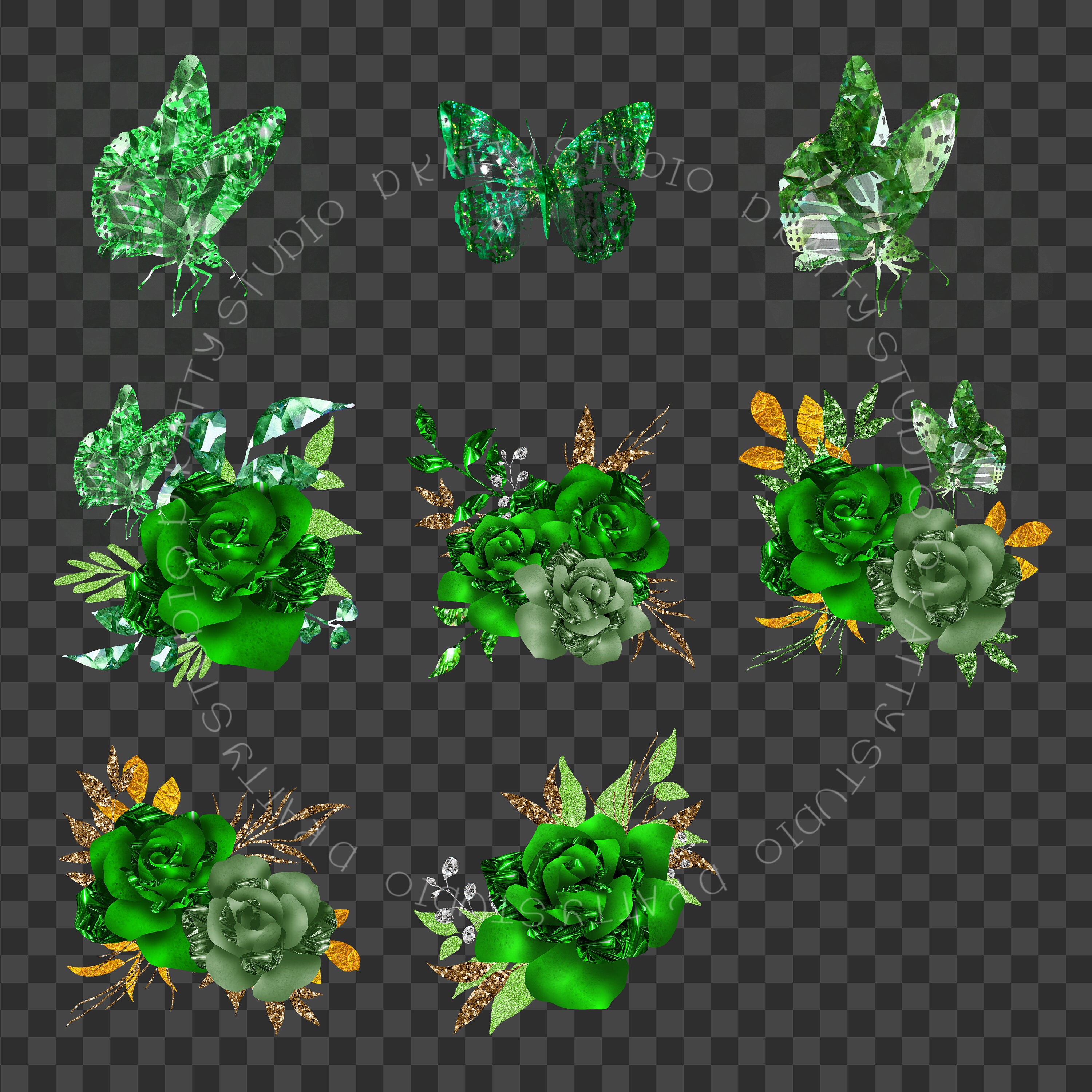 Floral Overlays for Invitations, Forest Green Roses Wedding Frames, Border Clip Art Overlays ...