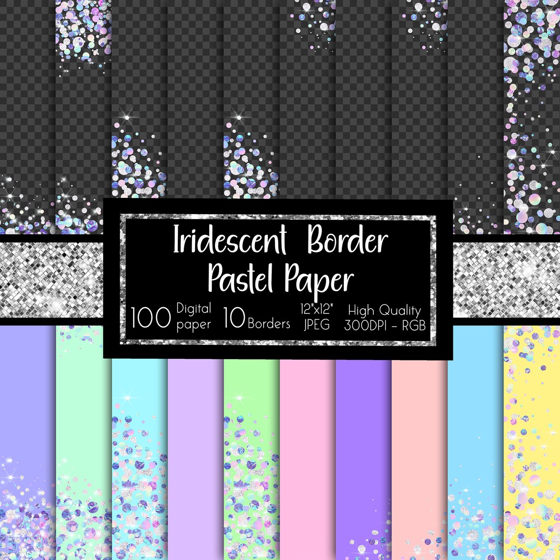 Holographic Glitter Borders Clipart for Party Invitation, Silver ...