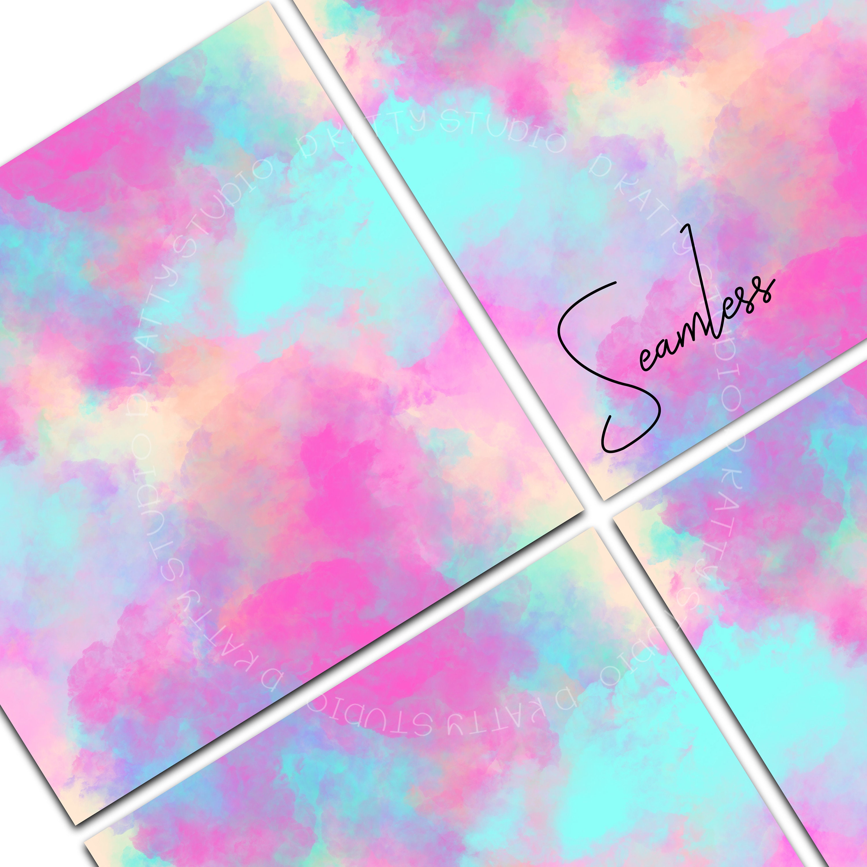 Pastel Cotton Candy Digital Paper, Rainbow Cloud Seamless Texture ...