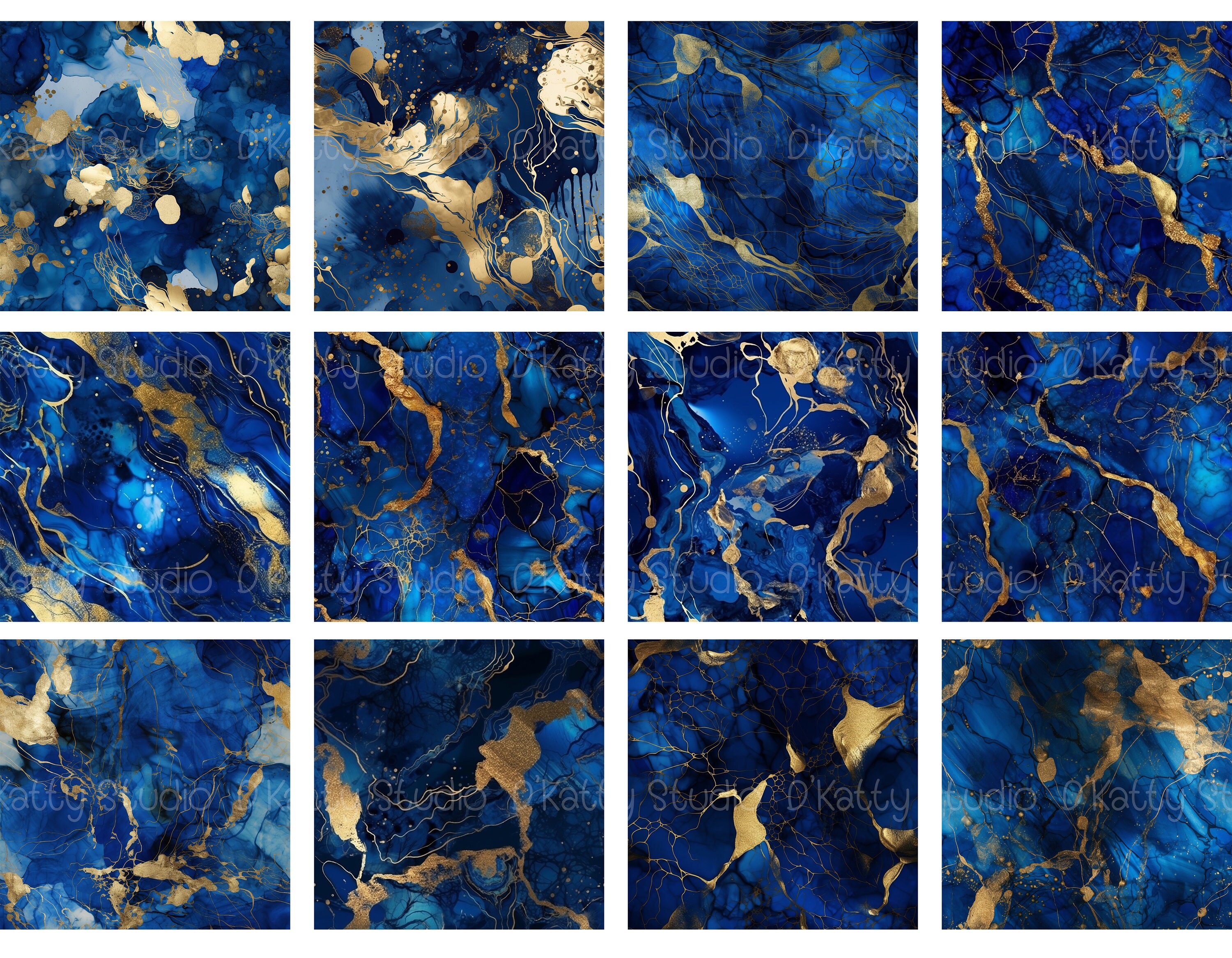 Royal Blue Marble Digital Papers Navy Abstract Seamless Backgrounds ...