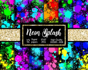 Neon Colors Digital Paper Pack, Bright Colors Scrapbook Paper, Digital ...