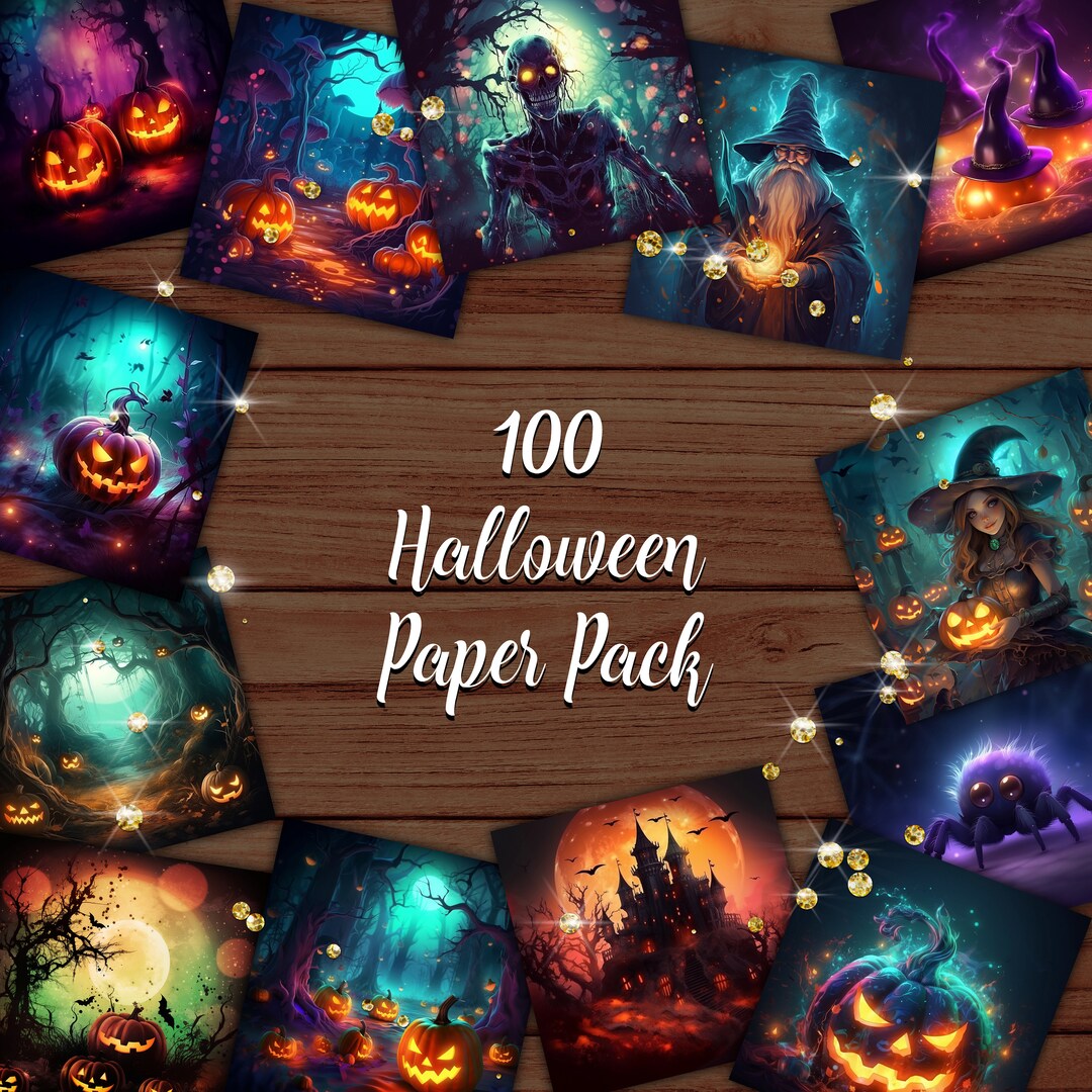 100 Halloween Pumpkin Digital Paper Pack Magical Halloween Scrapbook ...
