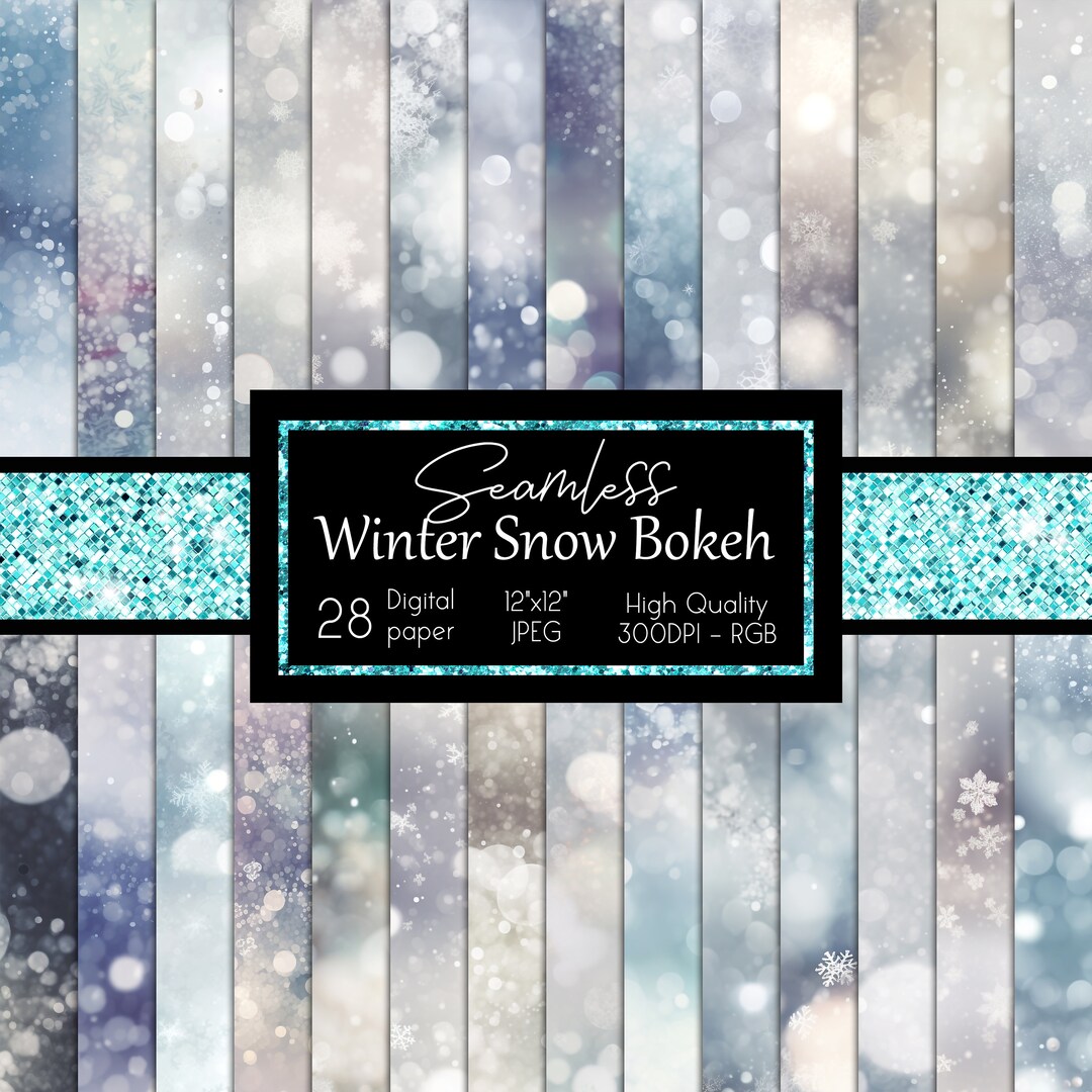 Christmas Snow Bokeh Digital Paper Pack Frozen Snowflake Seamless ...