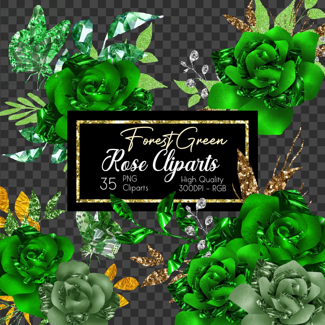 Floral Overlays for Invitations, Forest Green Roses Wedding Frames, Border Clip Art Overlays ...
