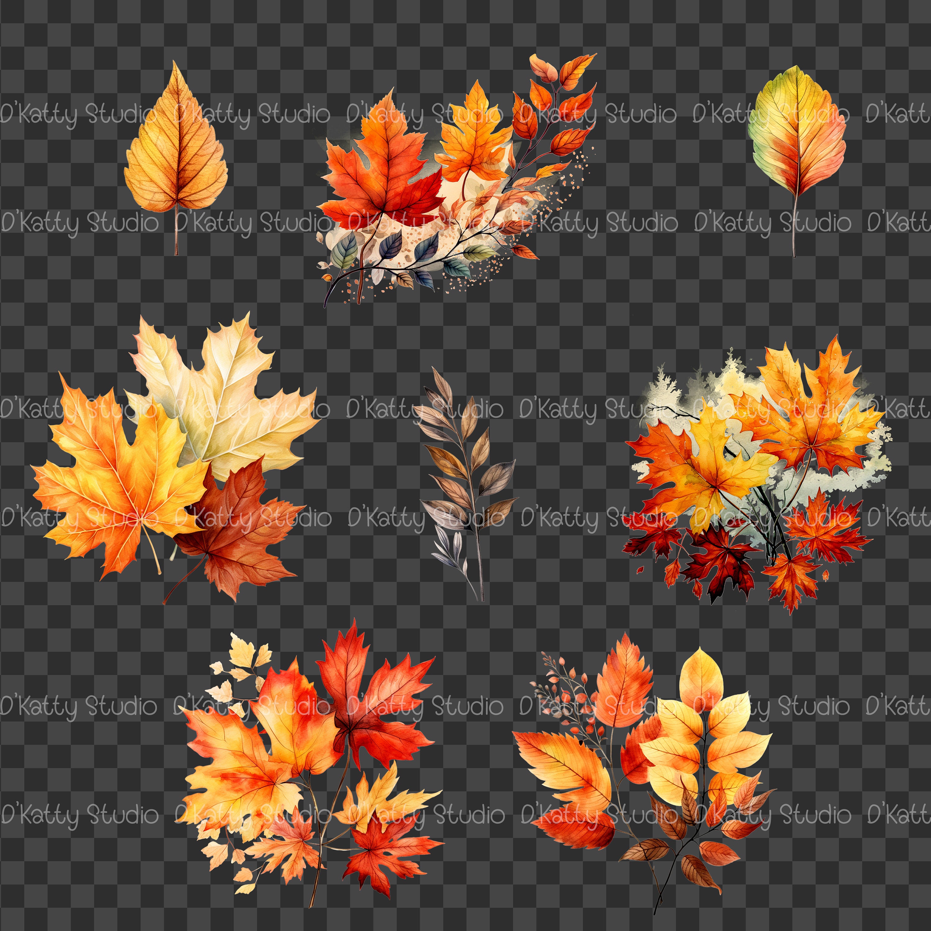 Watercolor Autumn Fall Clipart Transparent Background Fall Leaves ...