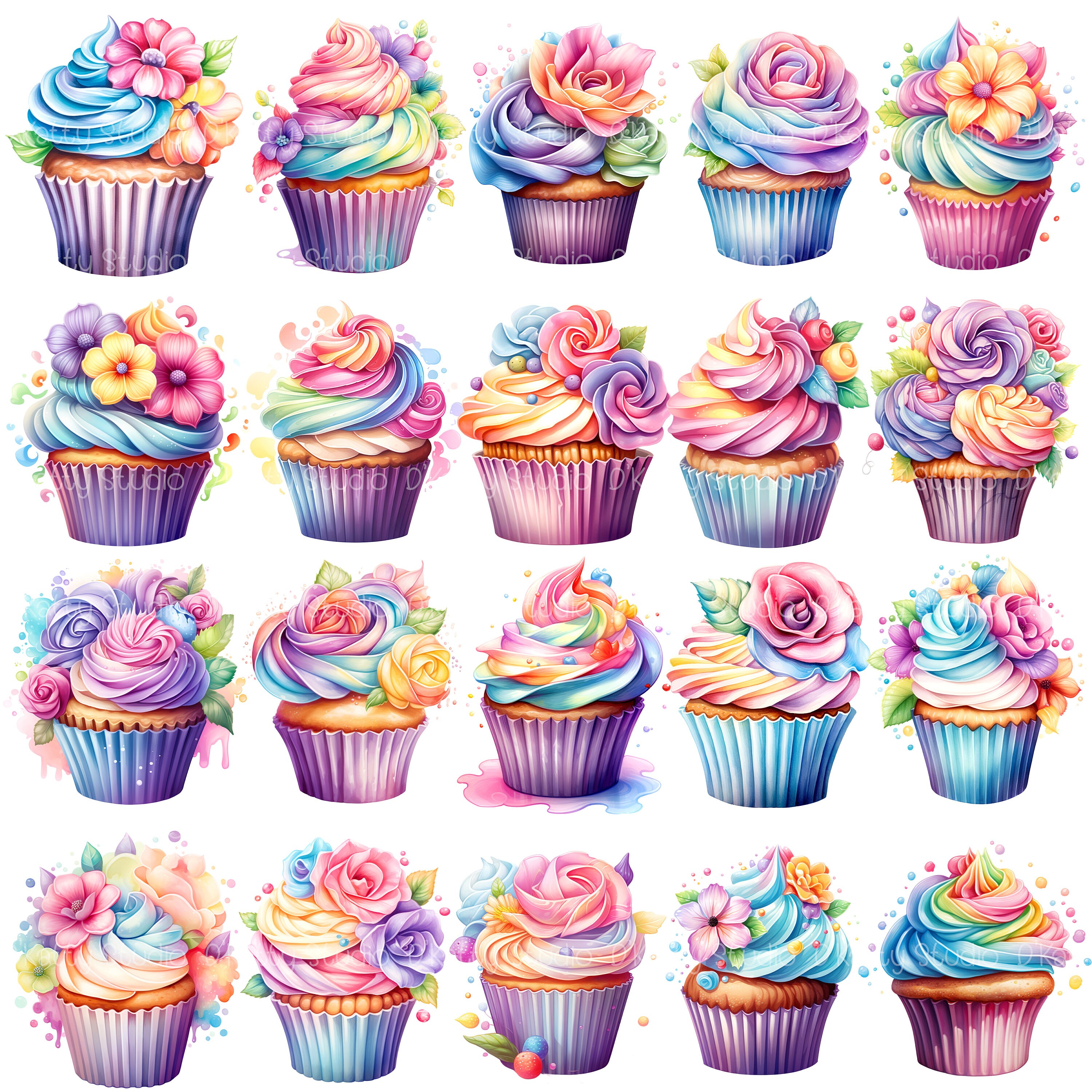 Cupcake Clipart Transparent Background Watercolor Cupcake Rainbow Color ...