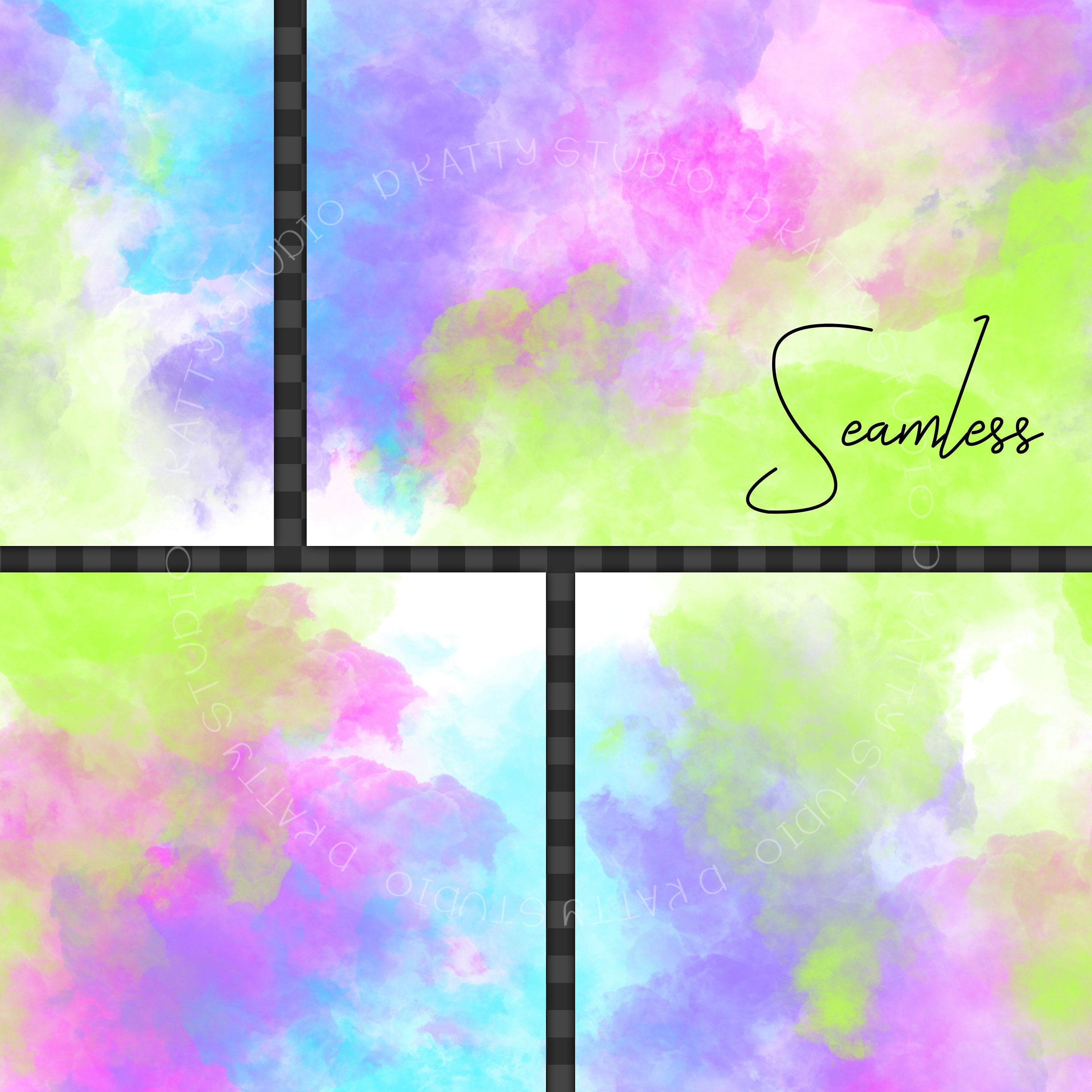 Pastel Cotton Candy Digital Paper, Rainbow Cloud Seamless Texture ...