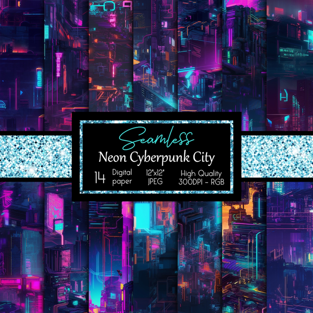 Neon City Background Colorful Cyberpunk City Seamless Backdrop Overlays ...