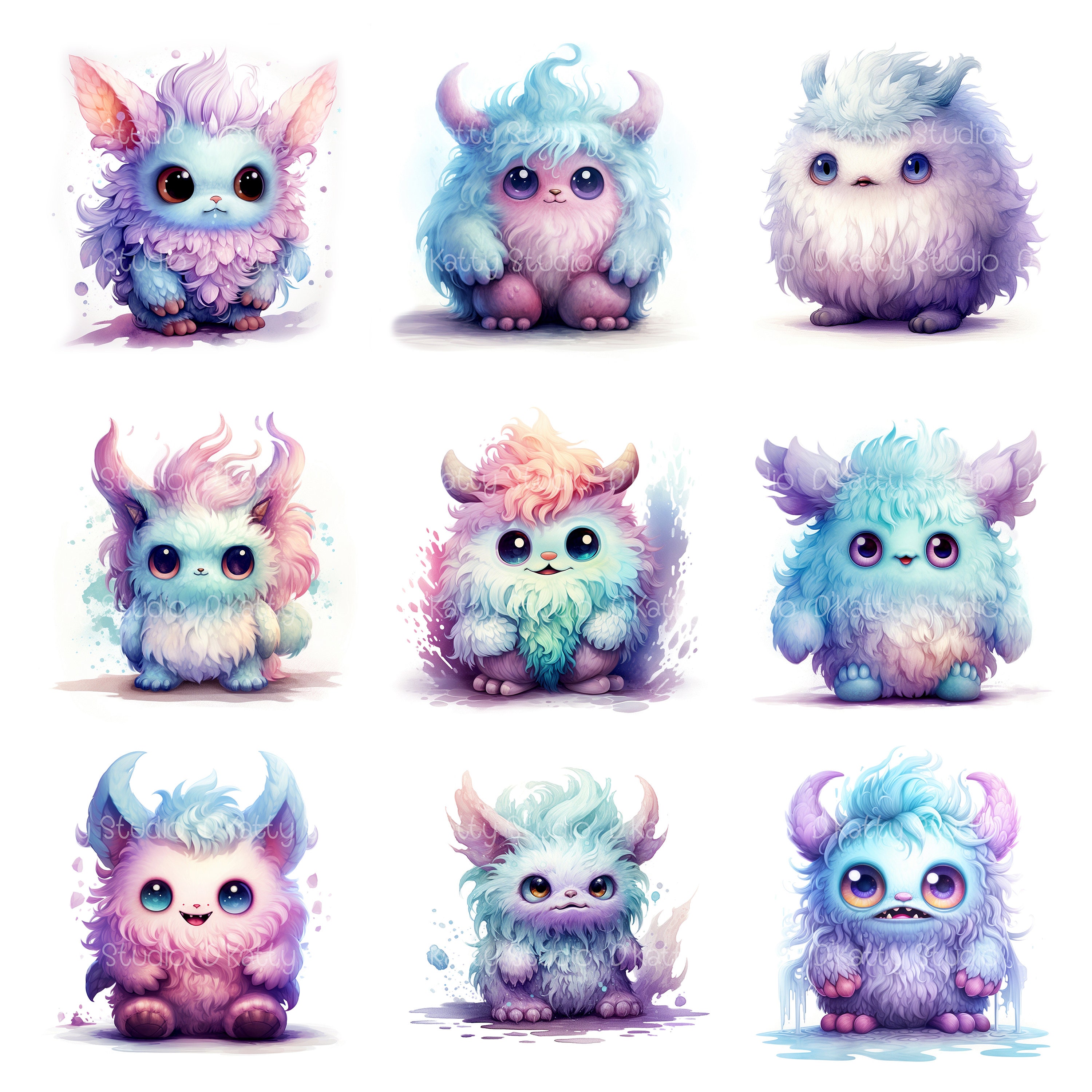 Fluffy Monster Clipart Transparent Background Watercolor Pastel Monster ...