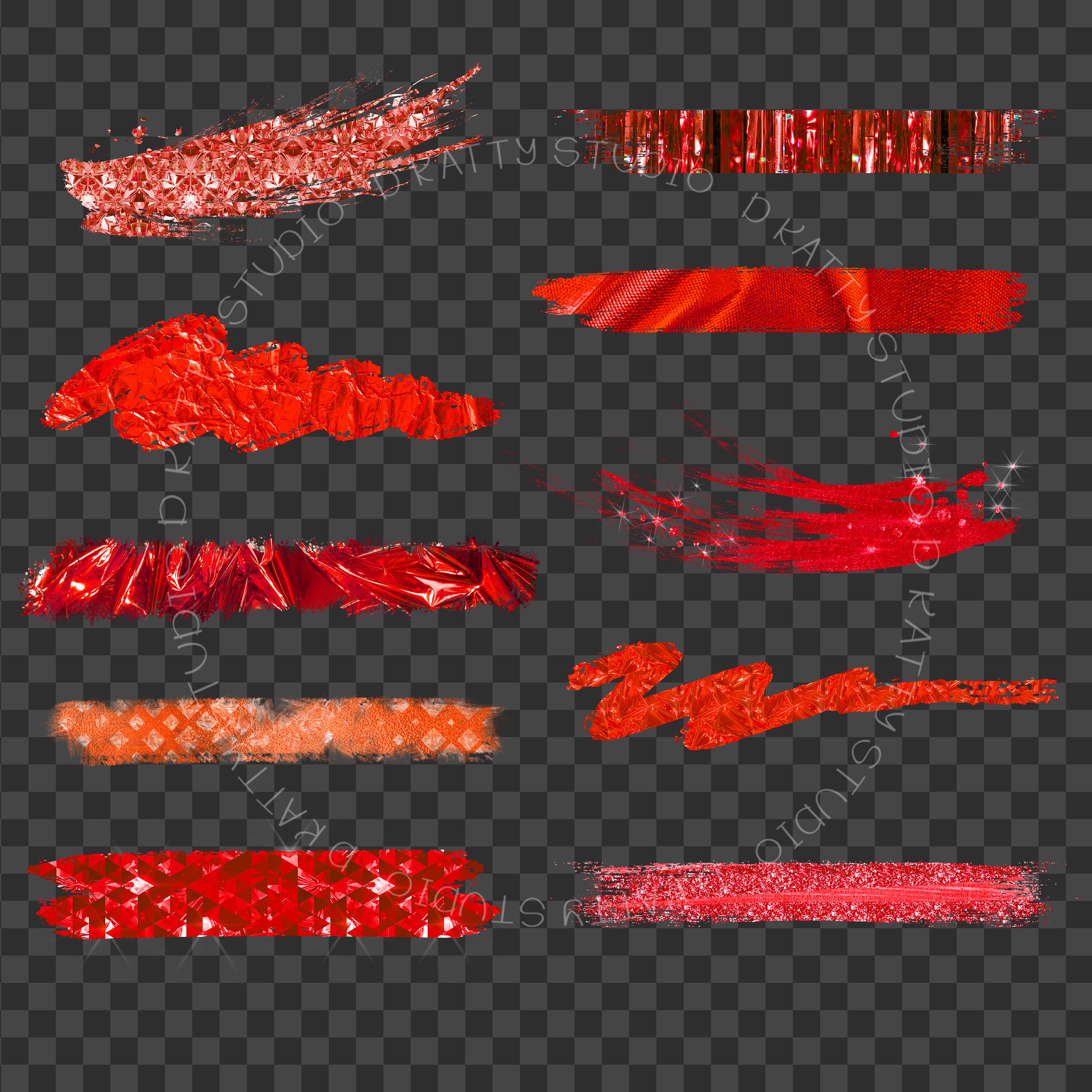 Red Glitter Brush Strokes Clipart With Foil and Glam Texture, Digital ...