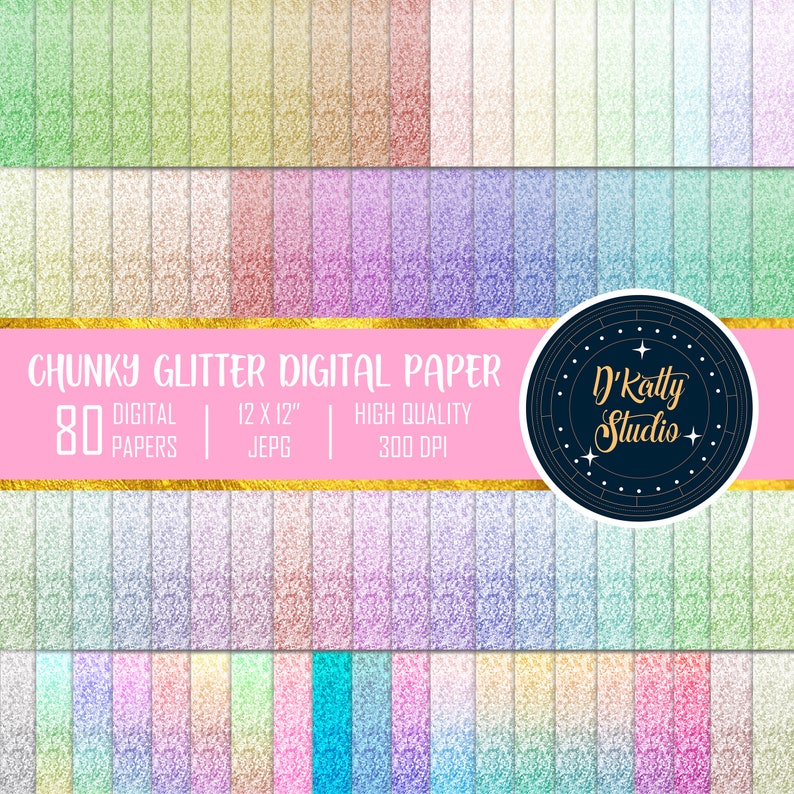 80 Pastel Glitter Digital Paper Glittery Scrapbook Paper Pack Ombre ...