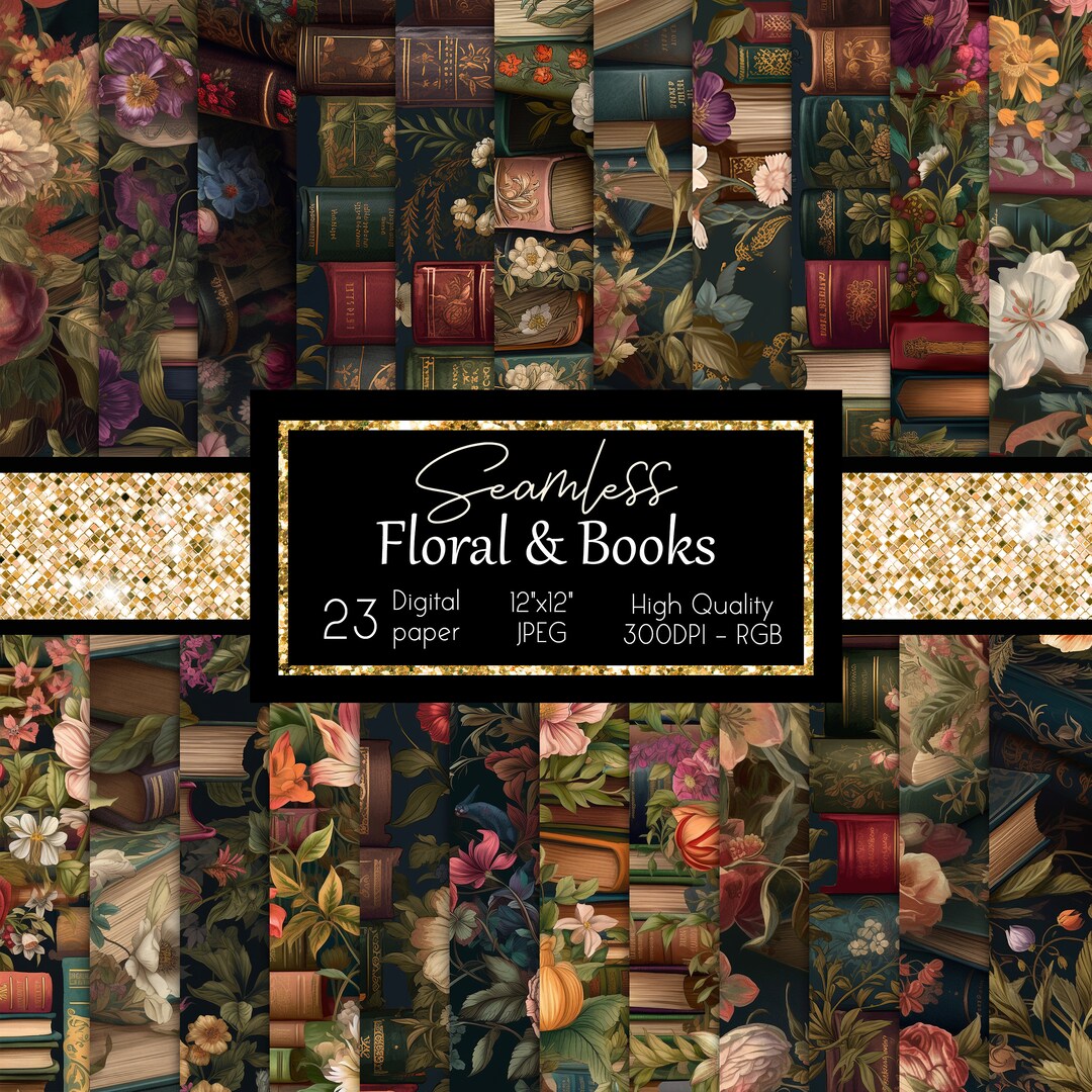 Florals Old Library Books Digital Papers Flowers and Vintage Books ...