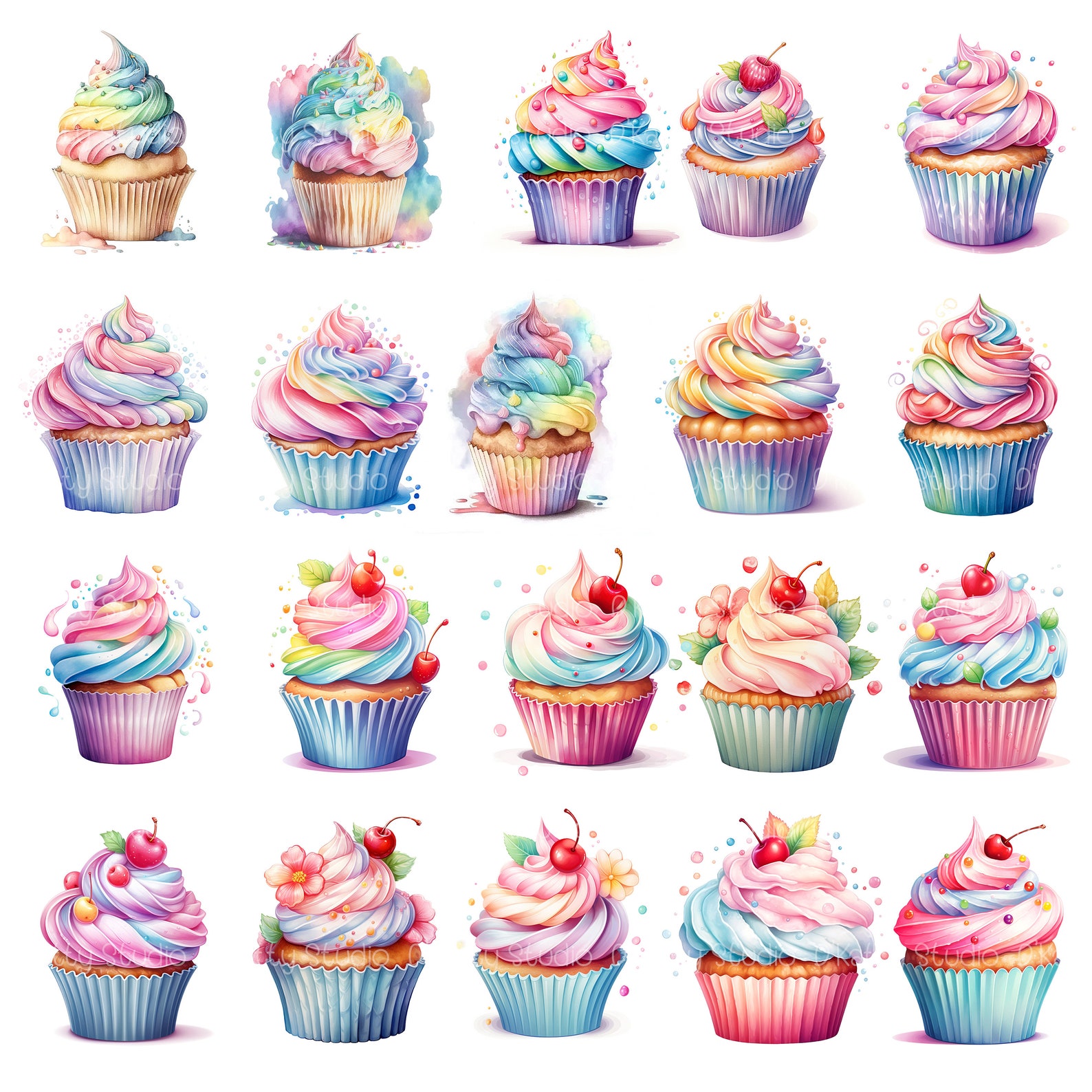 Cupcake Clipart Transparent Background Watercolor Cupcake Rainbow Color ...