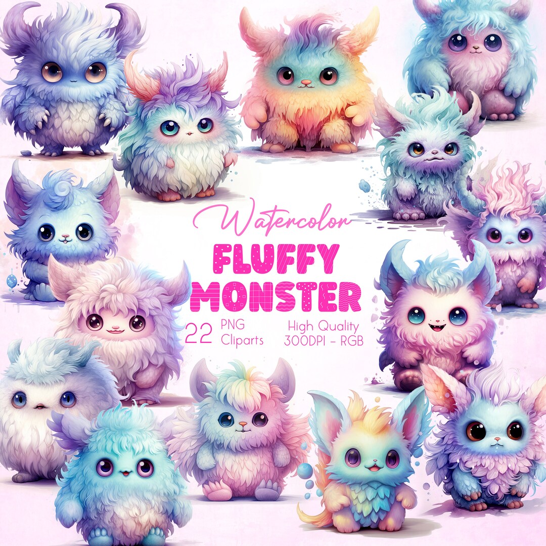 Fluffy Monster Clipart Transparent Background Watercolor Pastel Monster ...