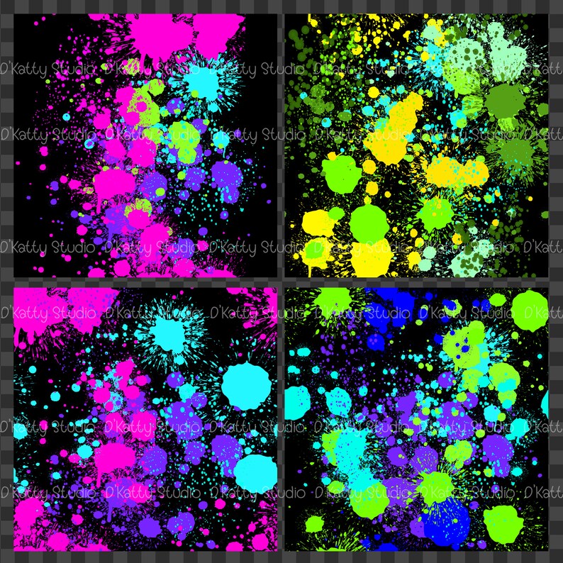 Neon Splash Seamless Colors Digital Paper Pack, Bright Colors Scrapbook ...