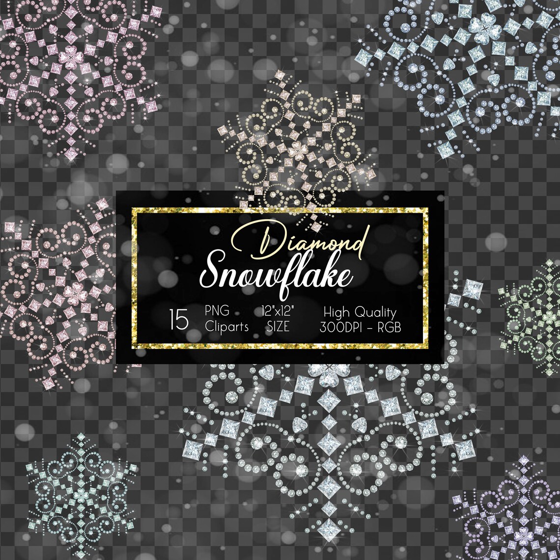 Snowflake Clipart Christmas Overlays Glitter Gems Diamond - Etsy