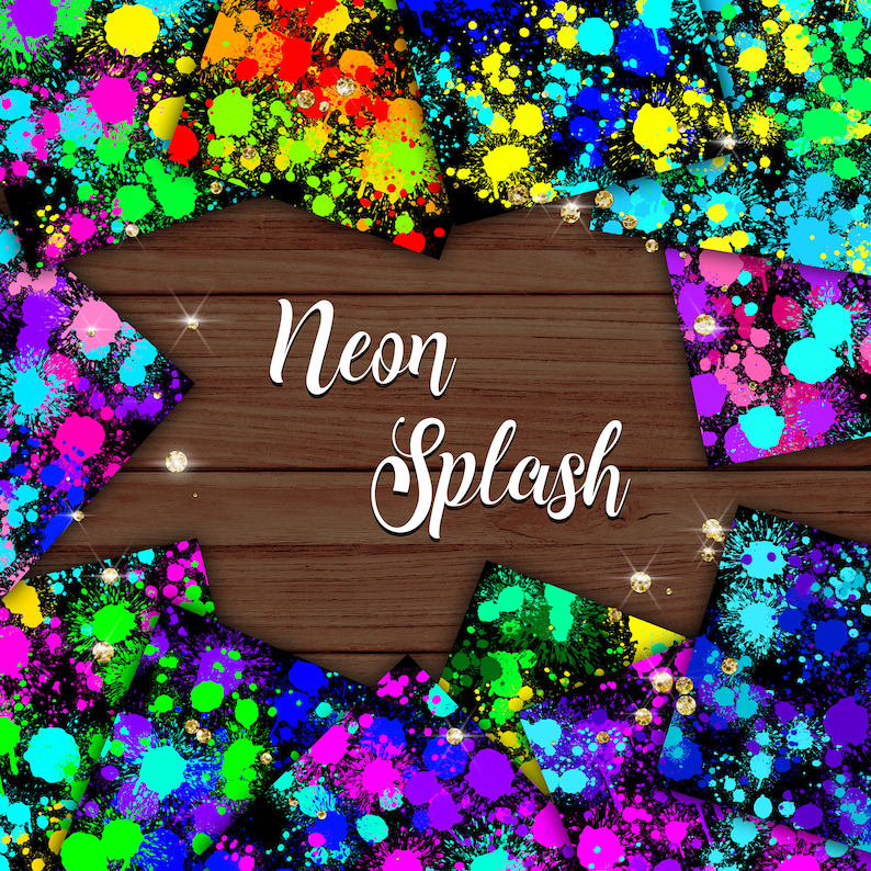 Neon Splash Colors Digital Paper Pack, Bright Colors Scrapbook Paper ...
