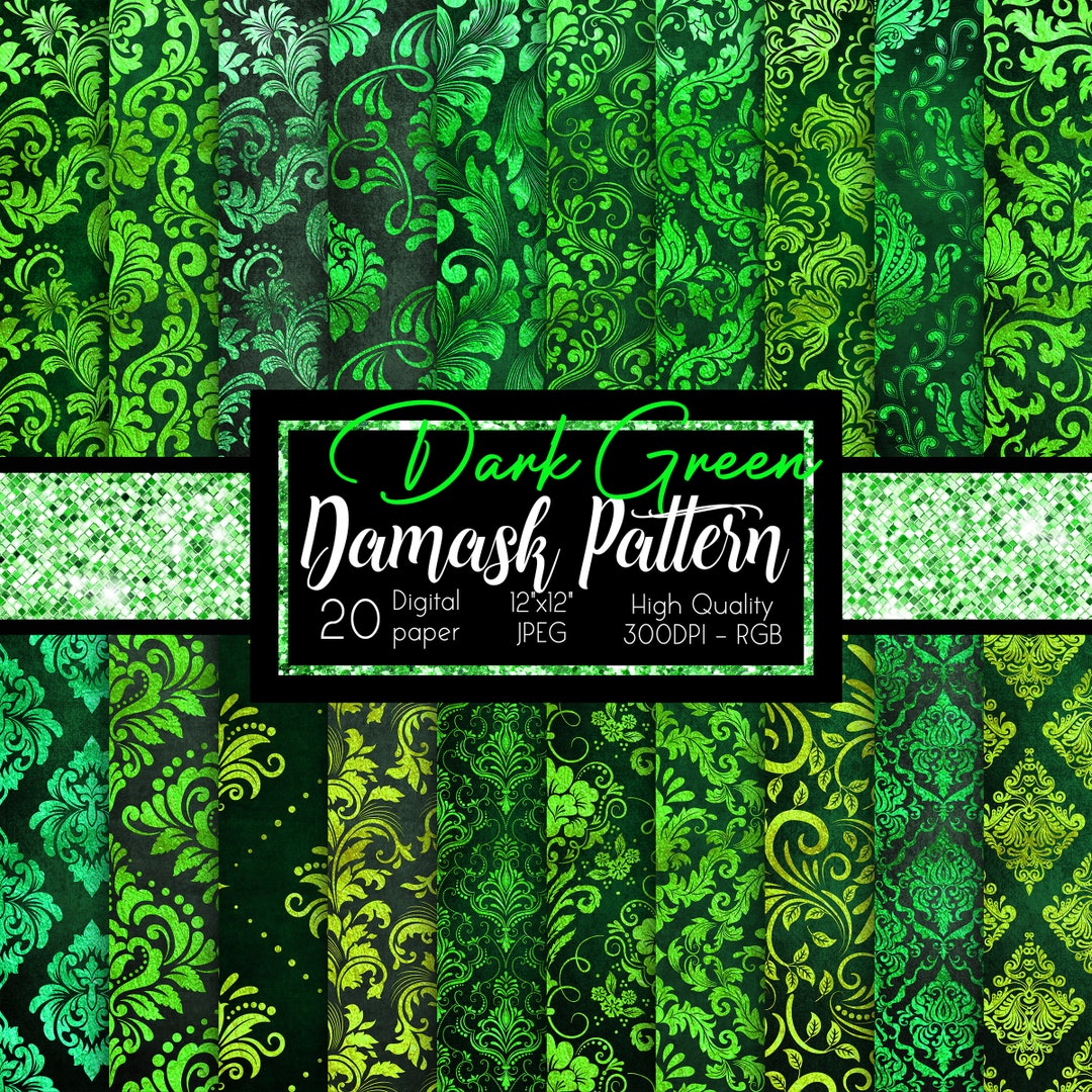 Dark Green Damask Digital Paper Seamless Damask Glitter Foil - Etsy