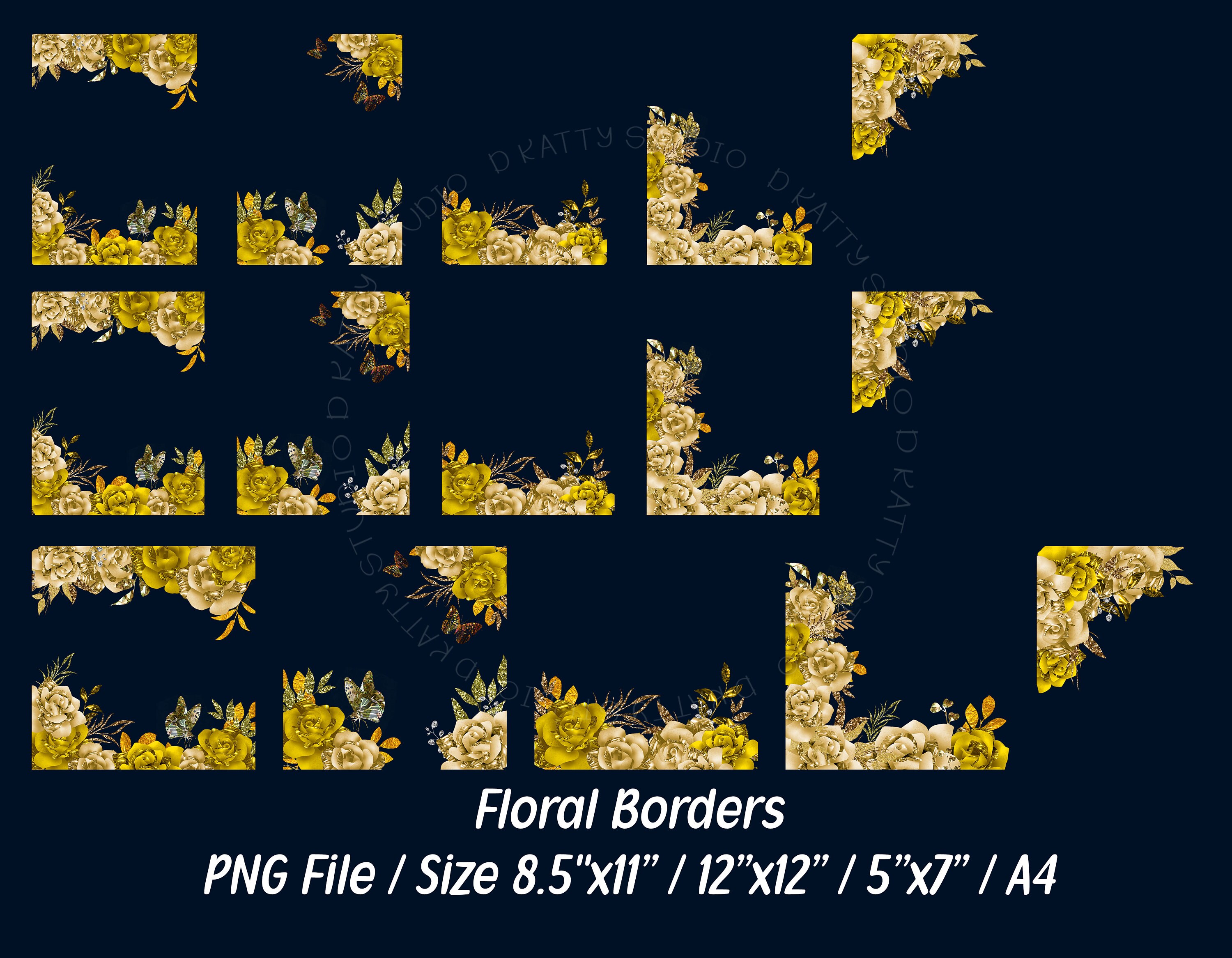 Butter Yellow and Ivory Floral Overlays for Invitations, Digital Floral ...