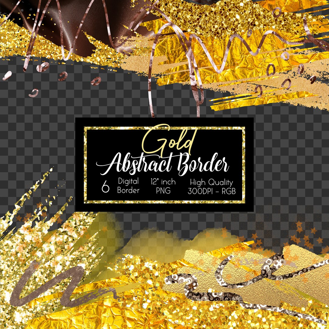 Yellow and Gold Abstract Border Clipart Glitter Border Clip Art Frame Digital Glitter Frame ...