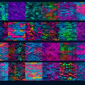 Neon Brick Wallpaper, Neon Bricks Backgrounds, Neon Digital Paper Pack ...