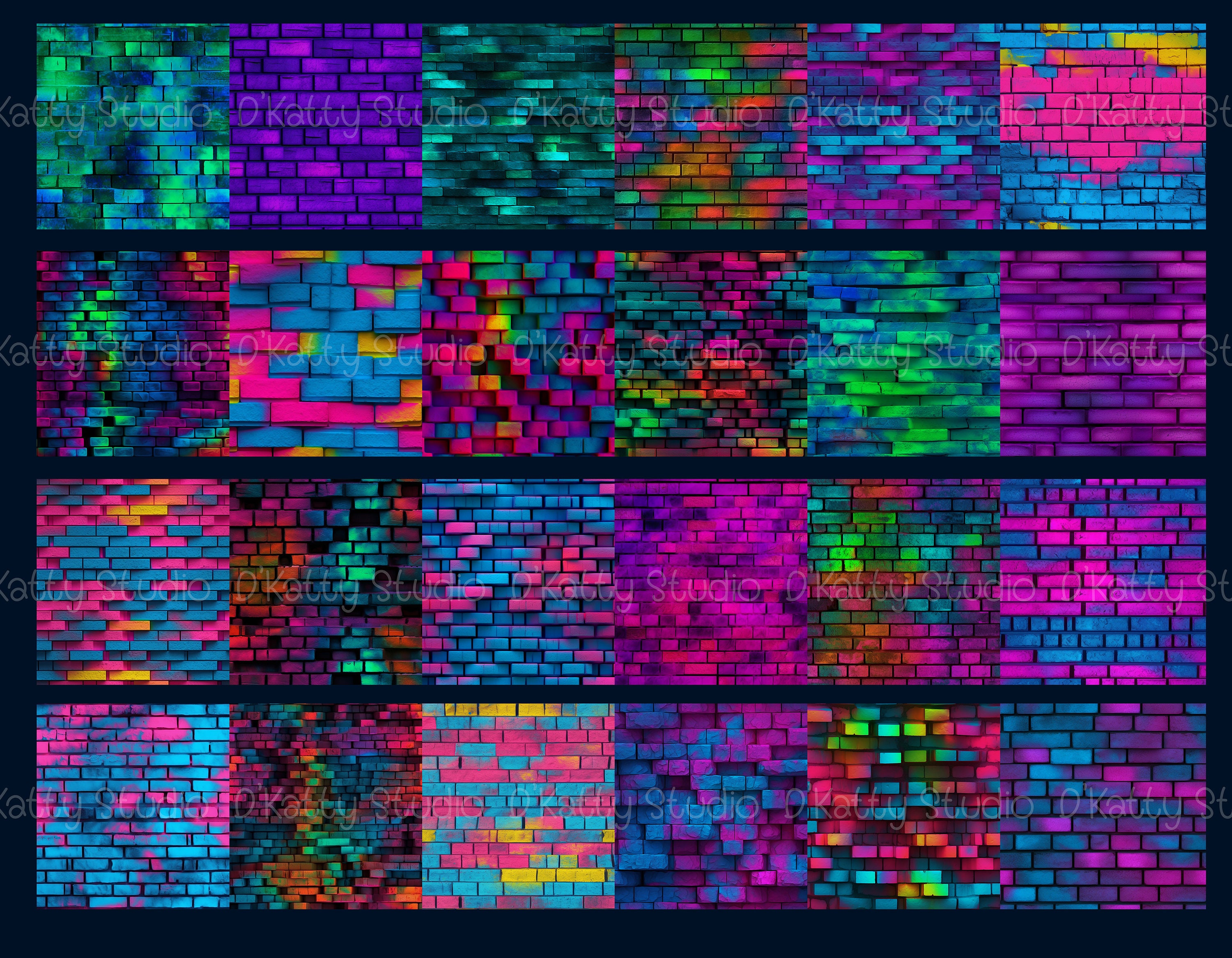 Neon Brick Wallpaper, Neon Bricks Backgrounds, Neon Digital Paper Pack, Neon Wallpaper Instant ...