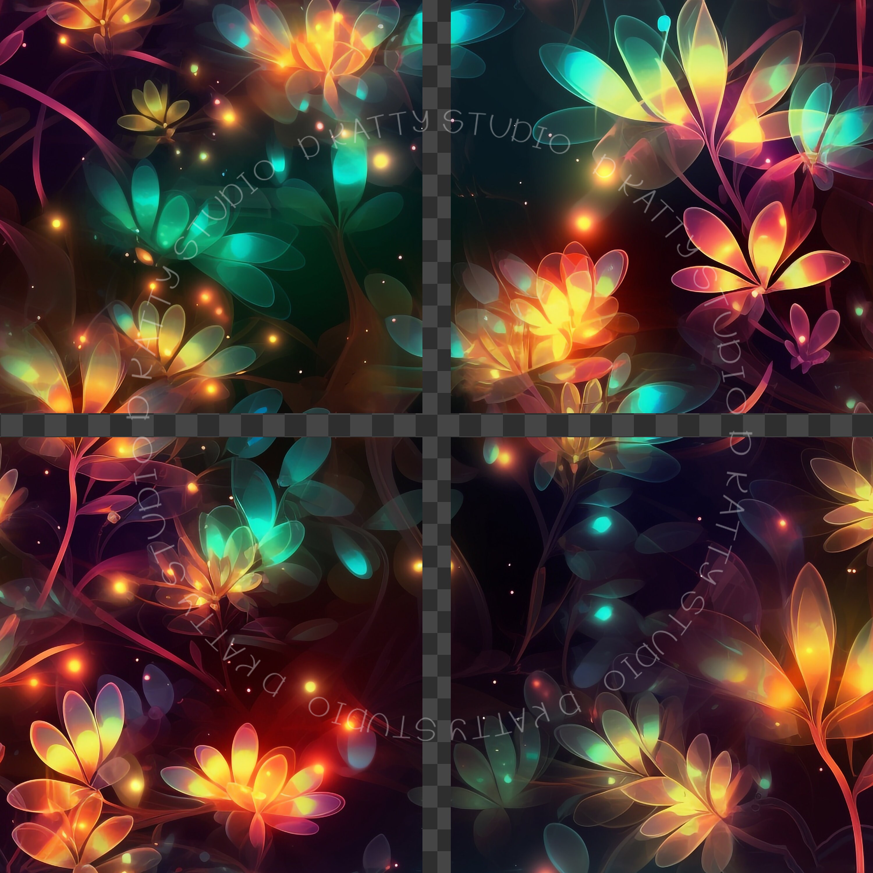 Magical Neon Floral Digital Paper Pack Bright Colors Scrapbook Paper ...
