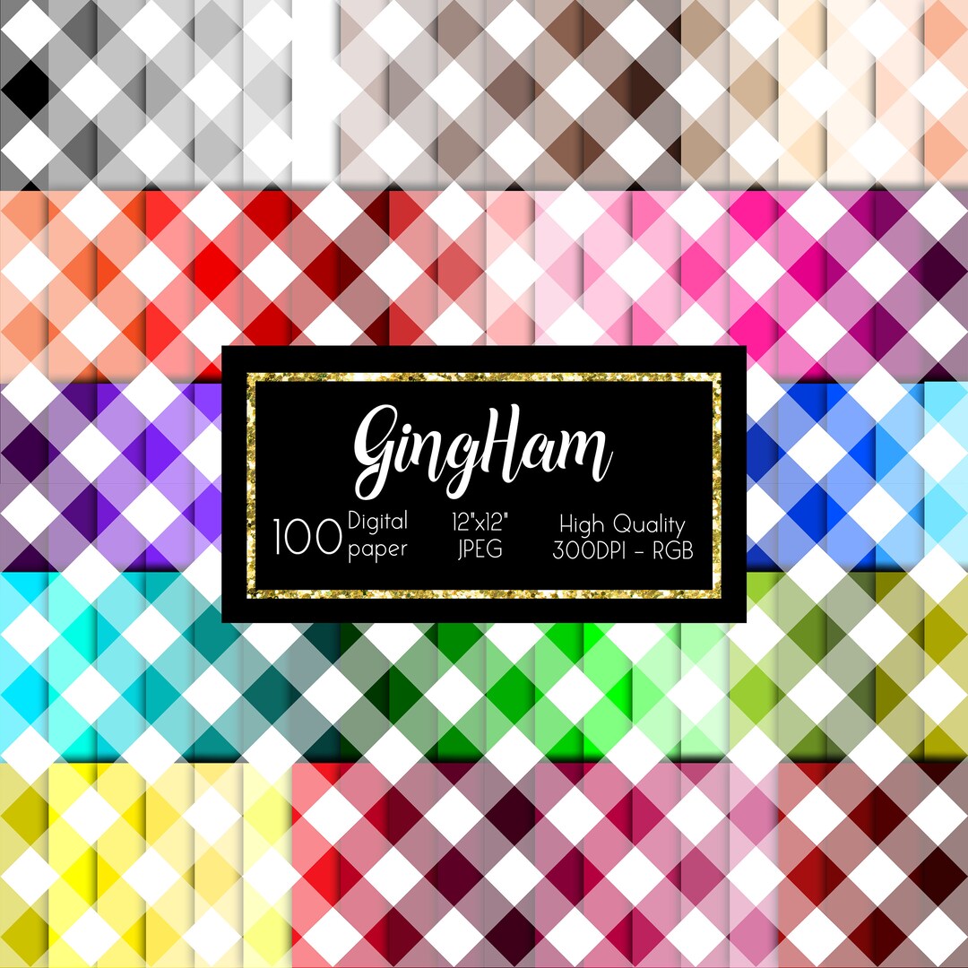 Gingham Digital Paper, Diagonal Gingham Check Pattern in Rainbow Colors ...