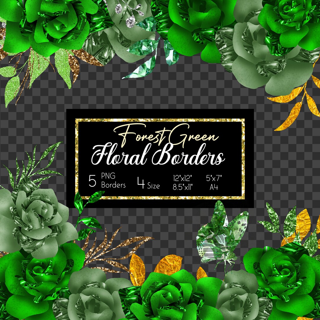 Forest Green Floral Overlays for Invitations, Digital Floral Clipart ...