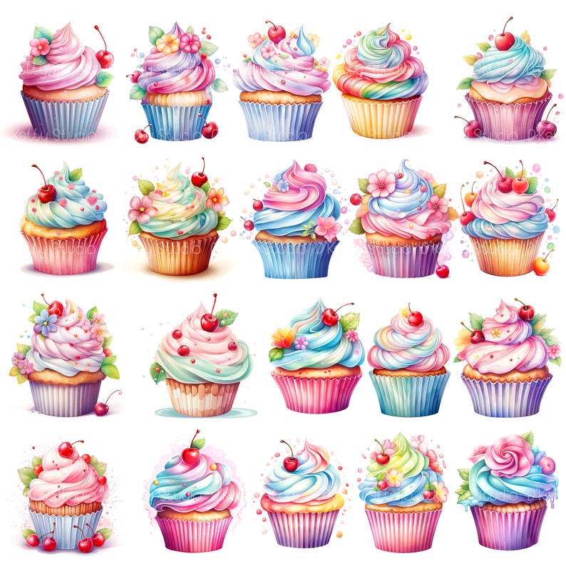 Cupcake Clipart Transparent Background Watercolor Cupcake Rainbow Color ...