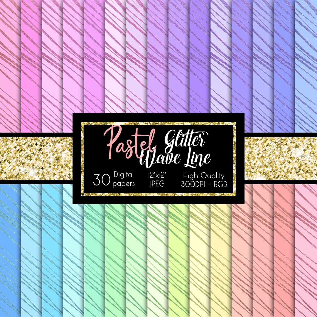 Pastels Glitter Wave Line, Pastel Colors Digital Paper Pack, 30 Papers ...