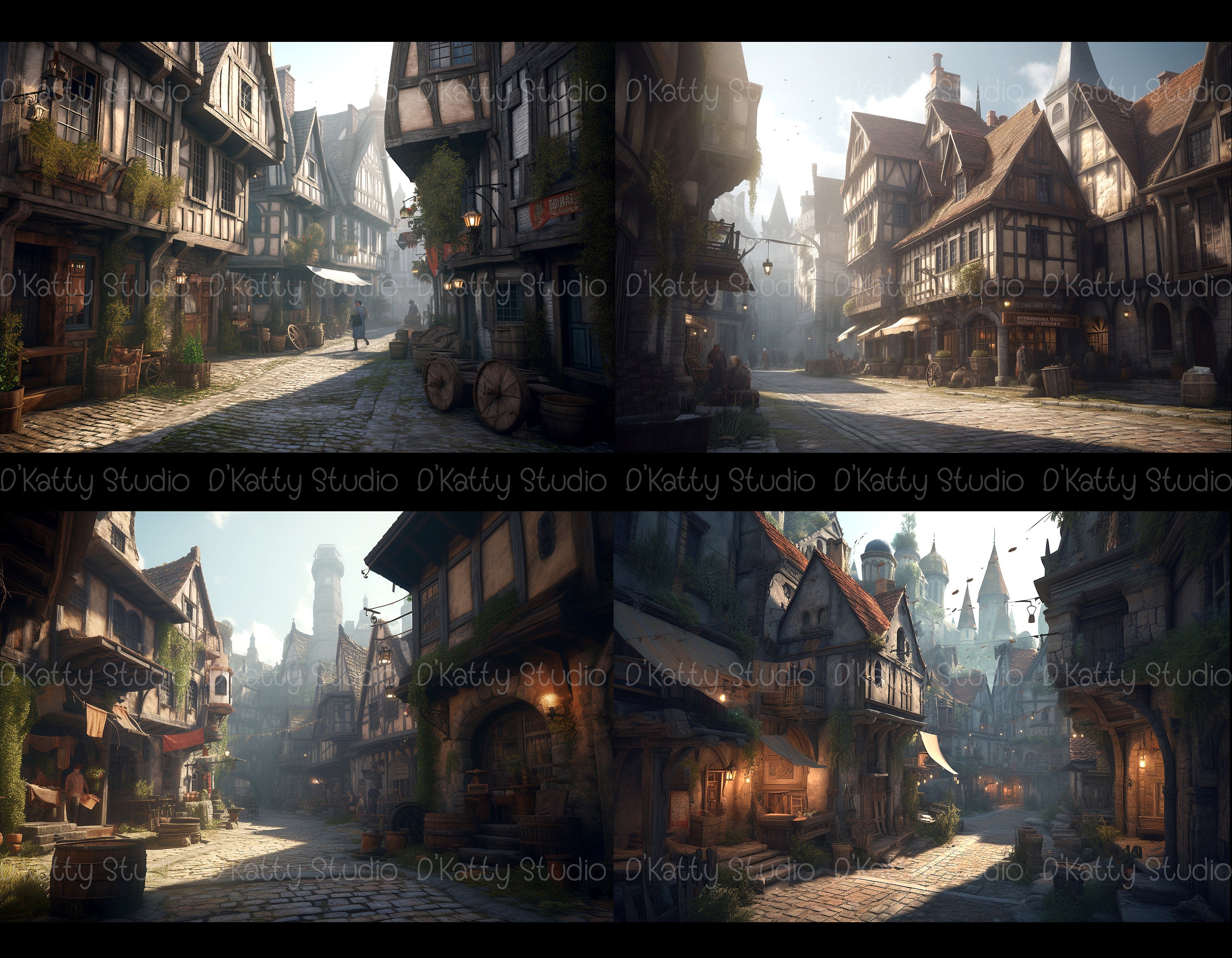 Medieval Town Digital Background - Etsy