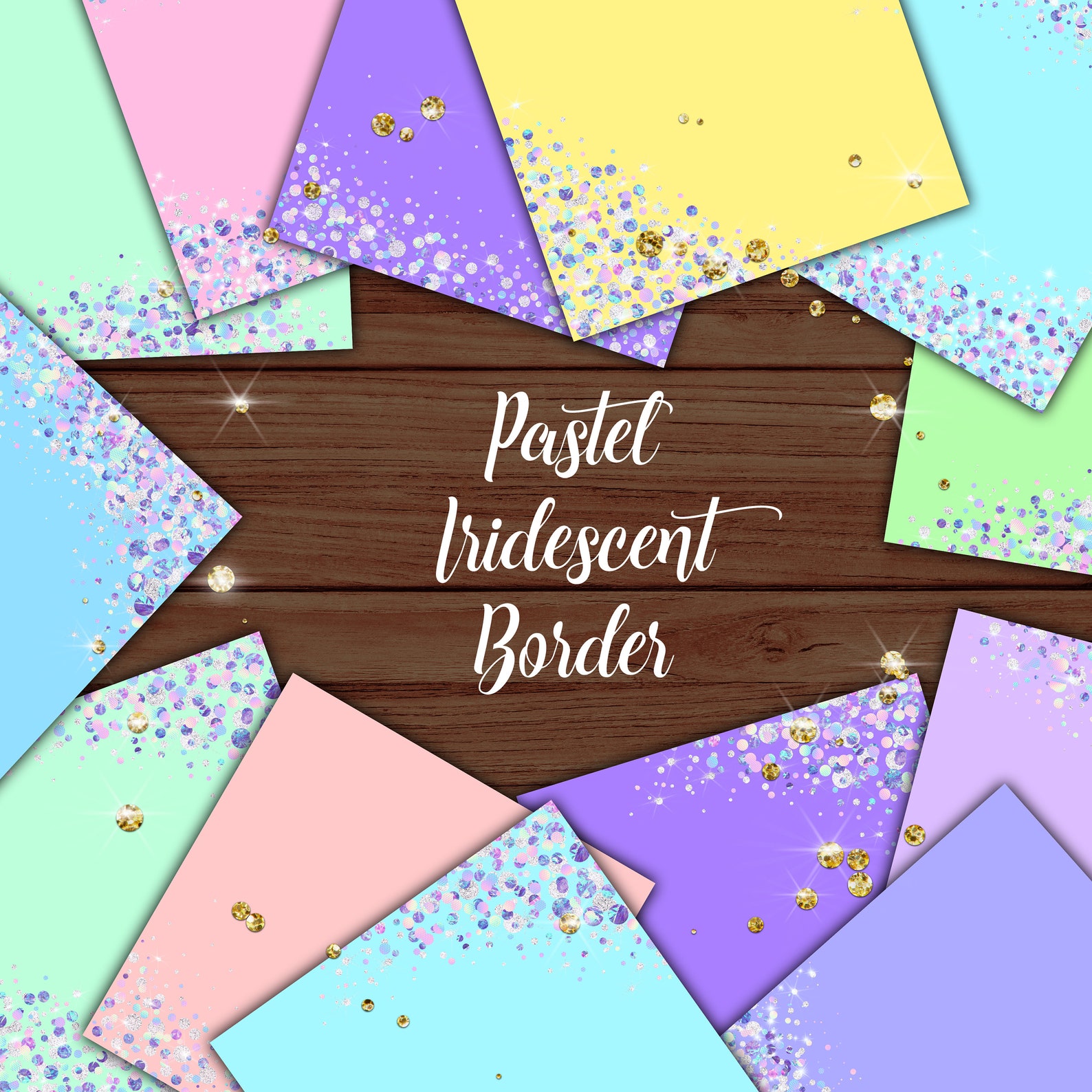 Holographic Glitter Borders Clipart for Party Invitation, Silver ...