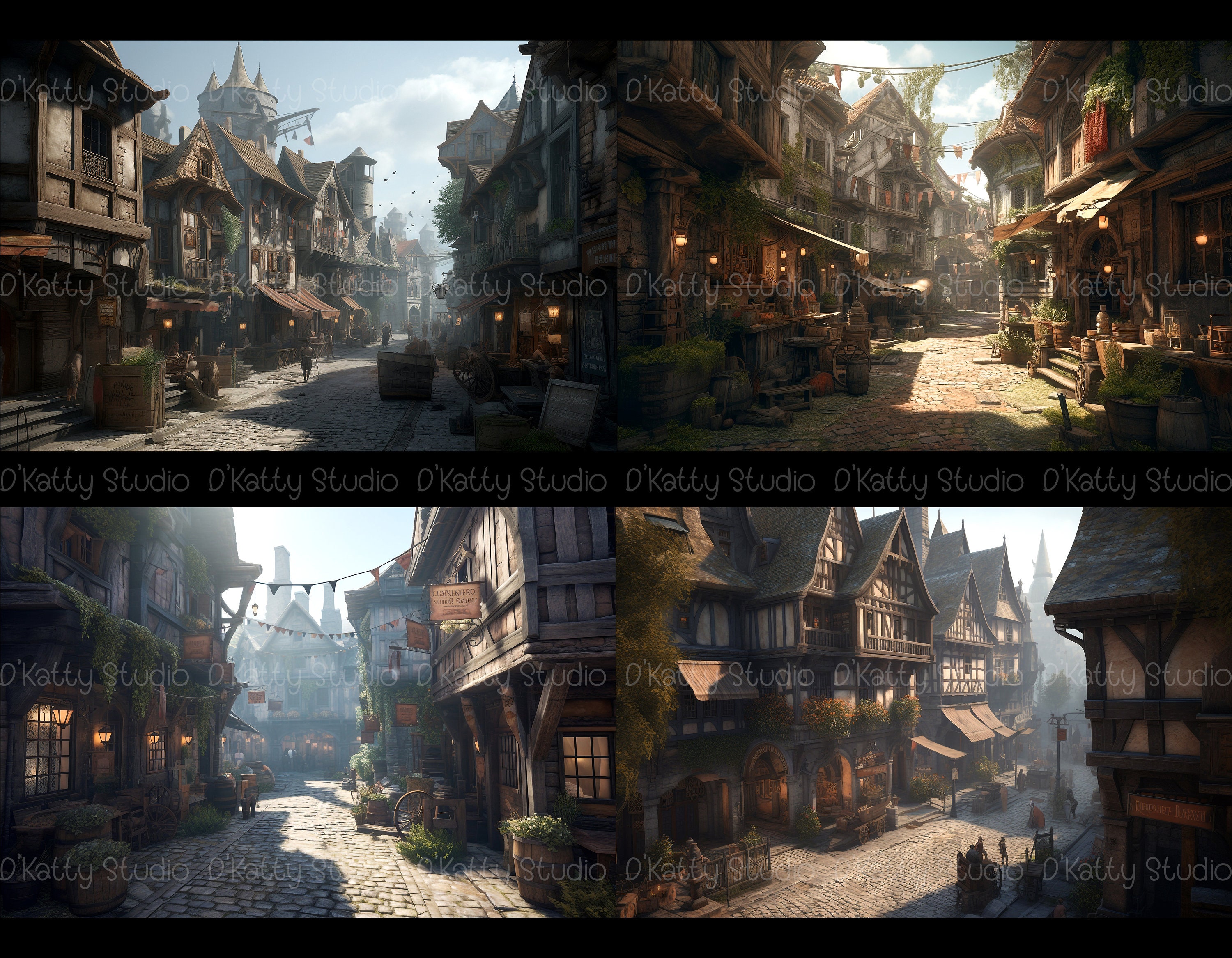 Medieval Town Digital Background - Etsy