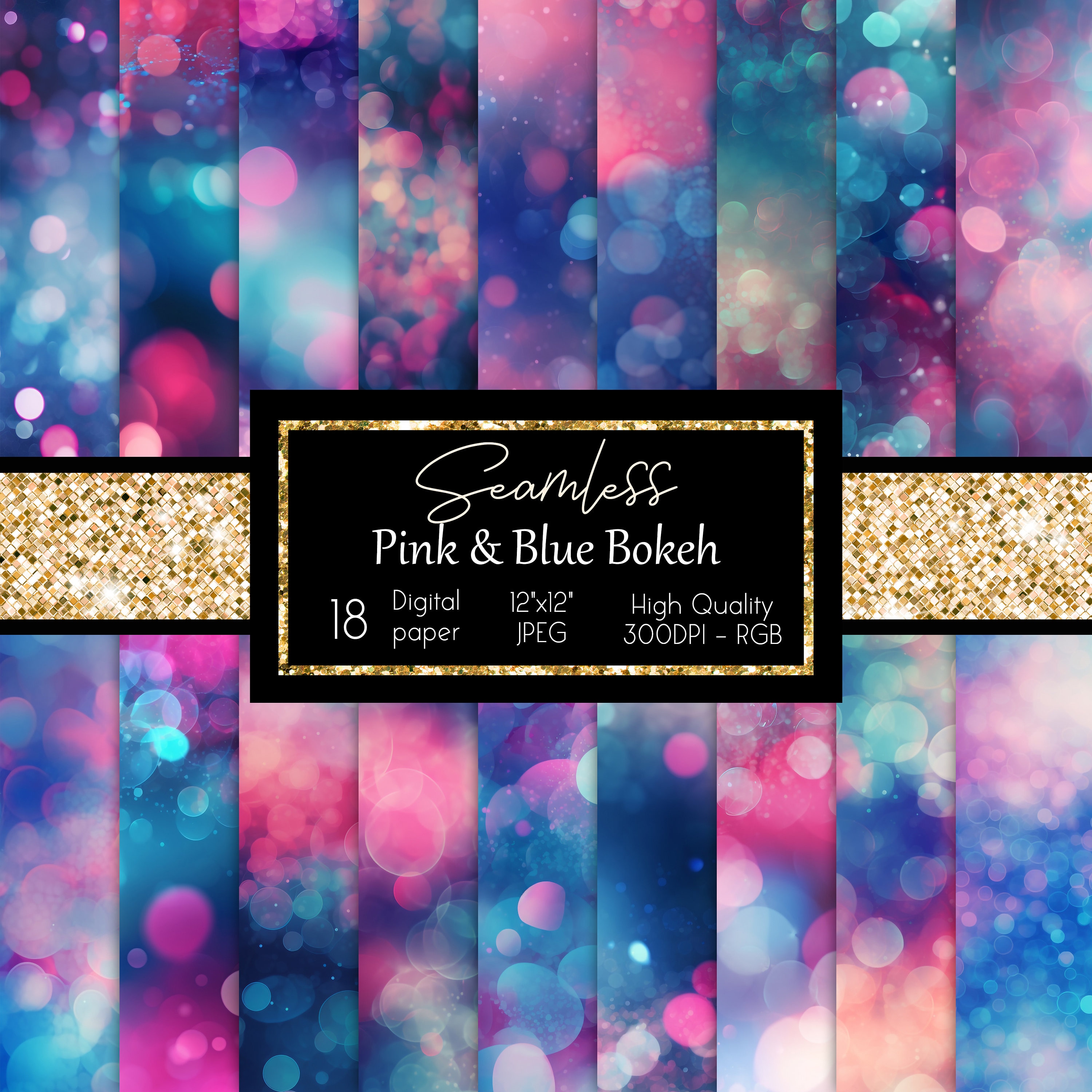Pink & Blue Bokeh Digital Papers Seamless Bokeh Background Printable ...