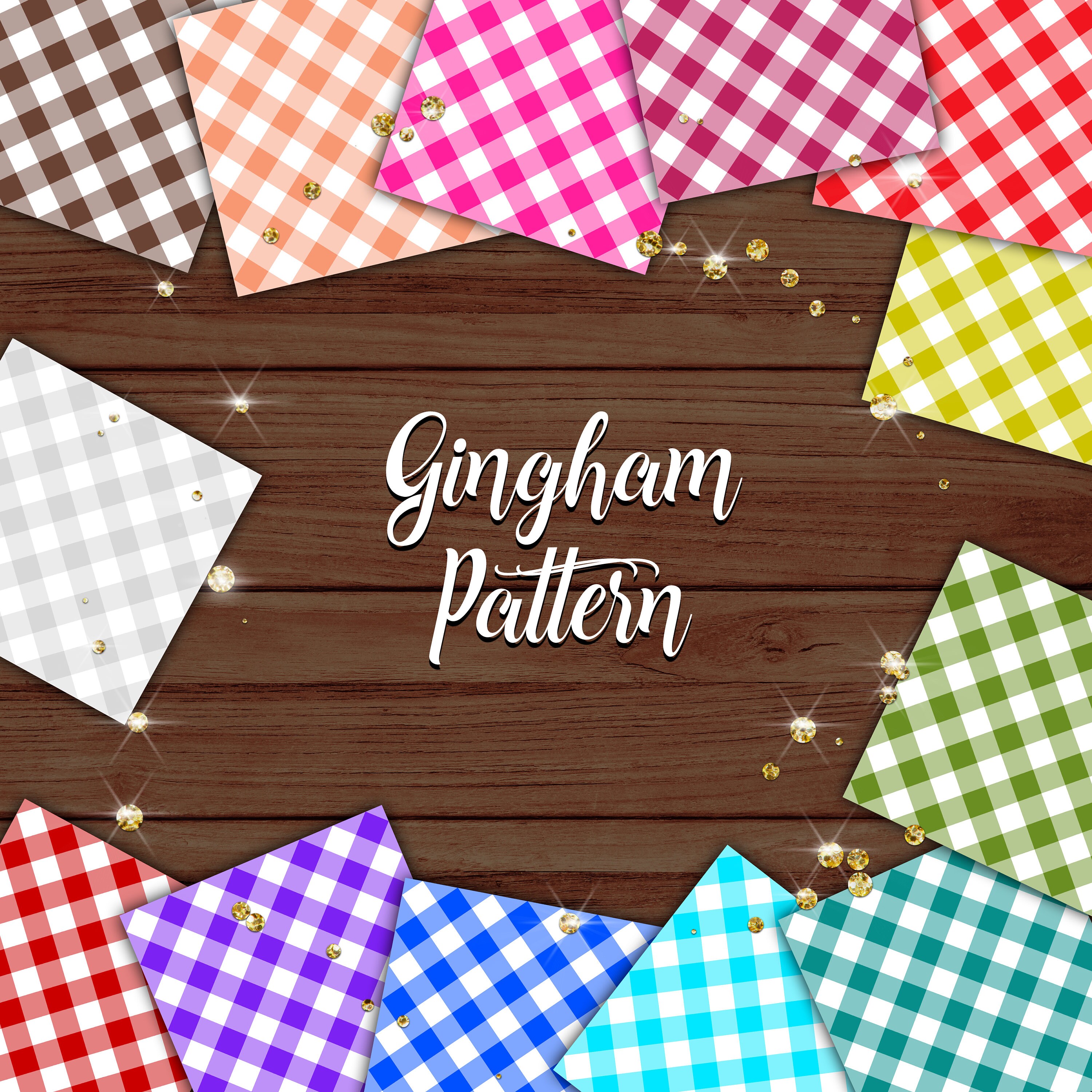 Gingham Digital Paper, Diagonal Gingham Check Pattern in Rainbow Colors ...