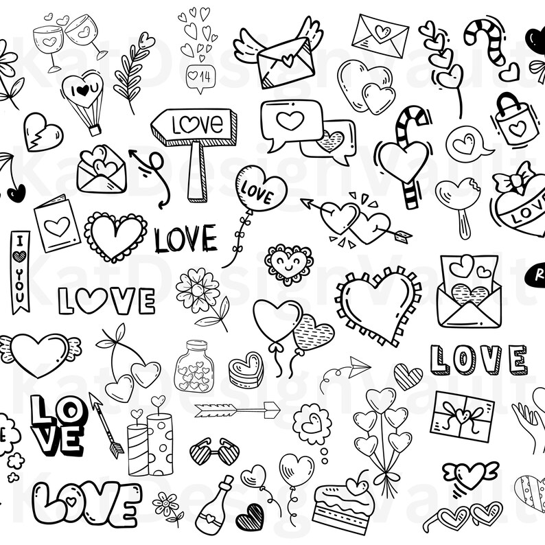 Valentine Doodles Svg Set, Hand Drawn Heart Svg, Love Svg, Doodle Heart ...