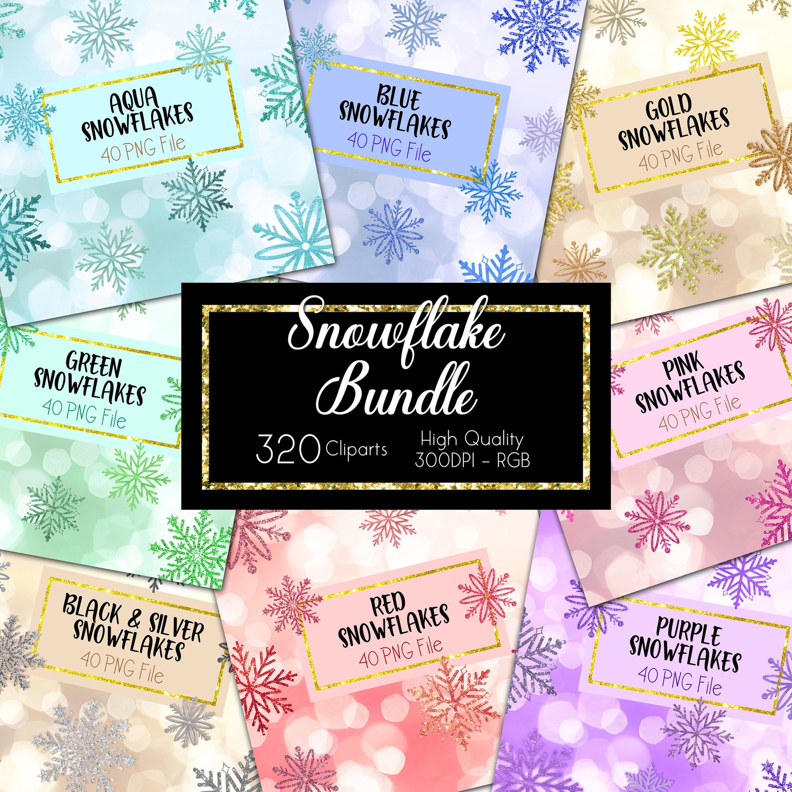 Snowflakes Clipart Bundle Christmas Winter Clipart PNG - Etsy