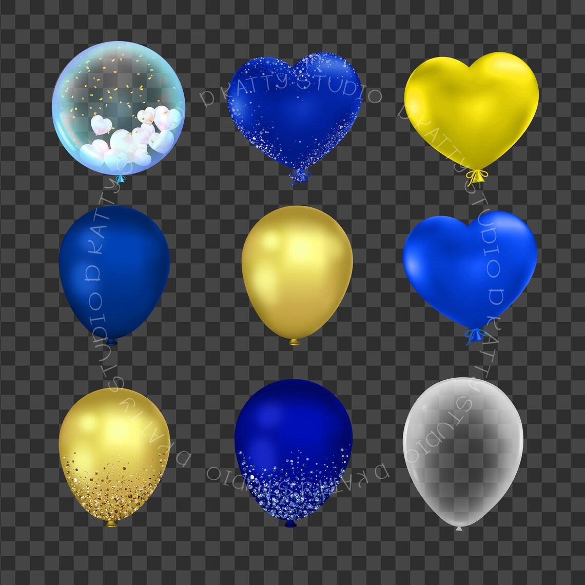 Balloons Clipart, Glitter Blue and Gold Balloons Clipart for Party ...