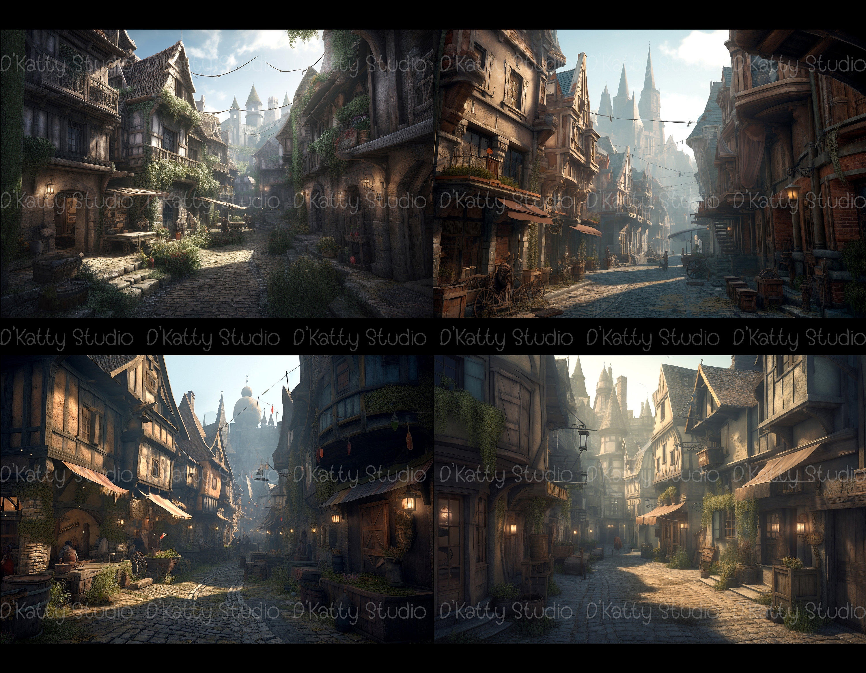 Medieval Town Digital Background - Etsy