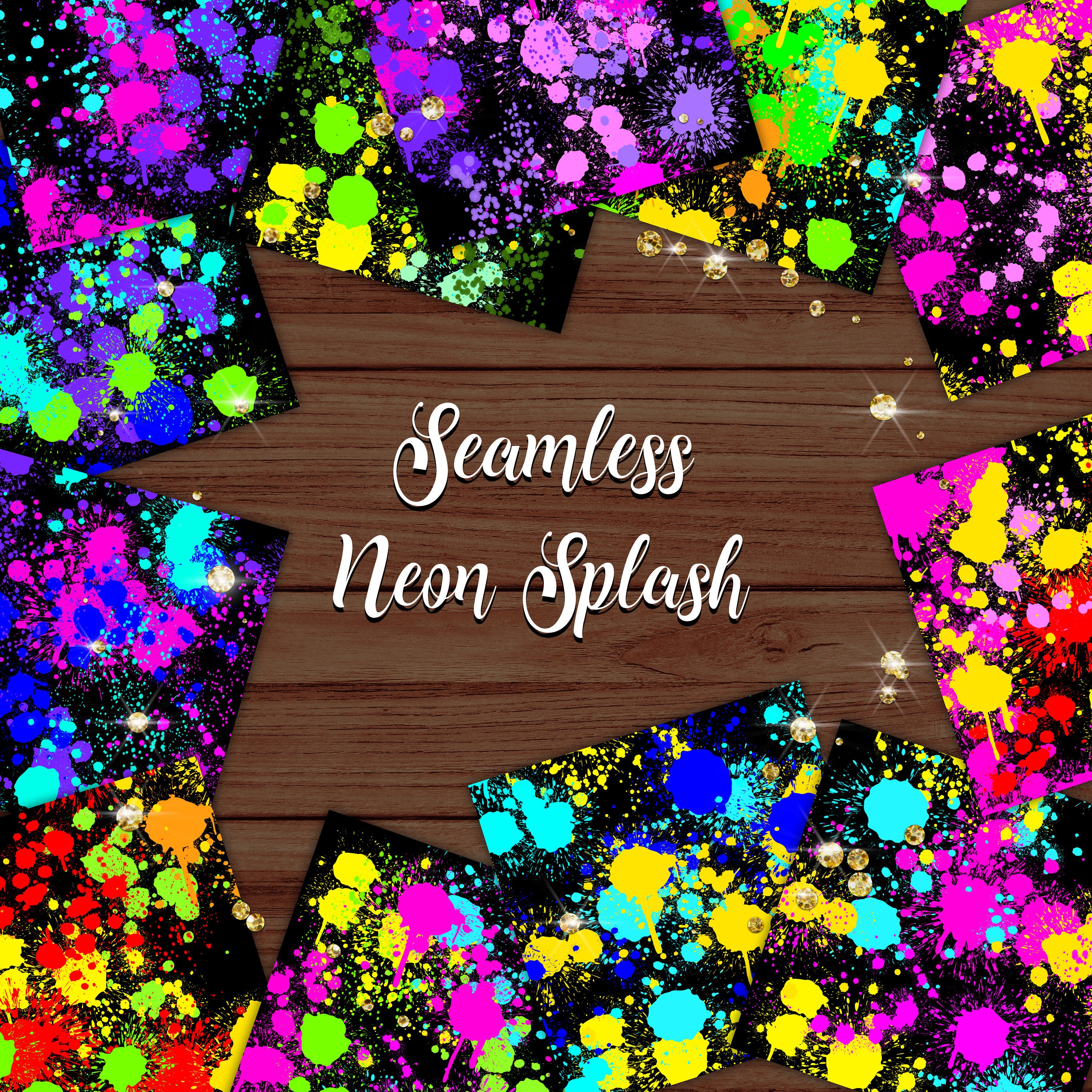 Neon Splash Seamless Colors Digital Paper Pack, Bright Colors Scrapbook ...