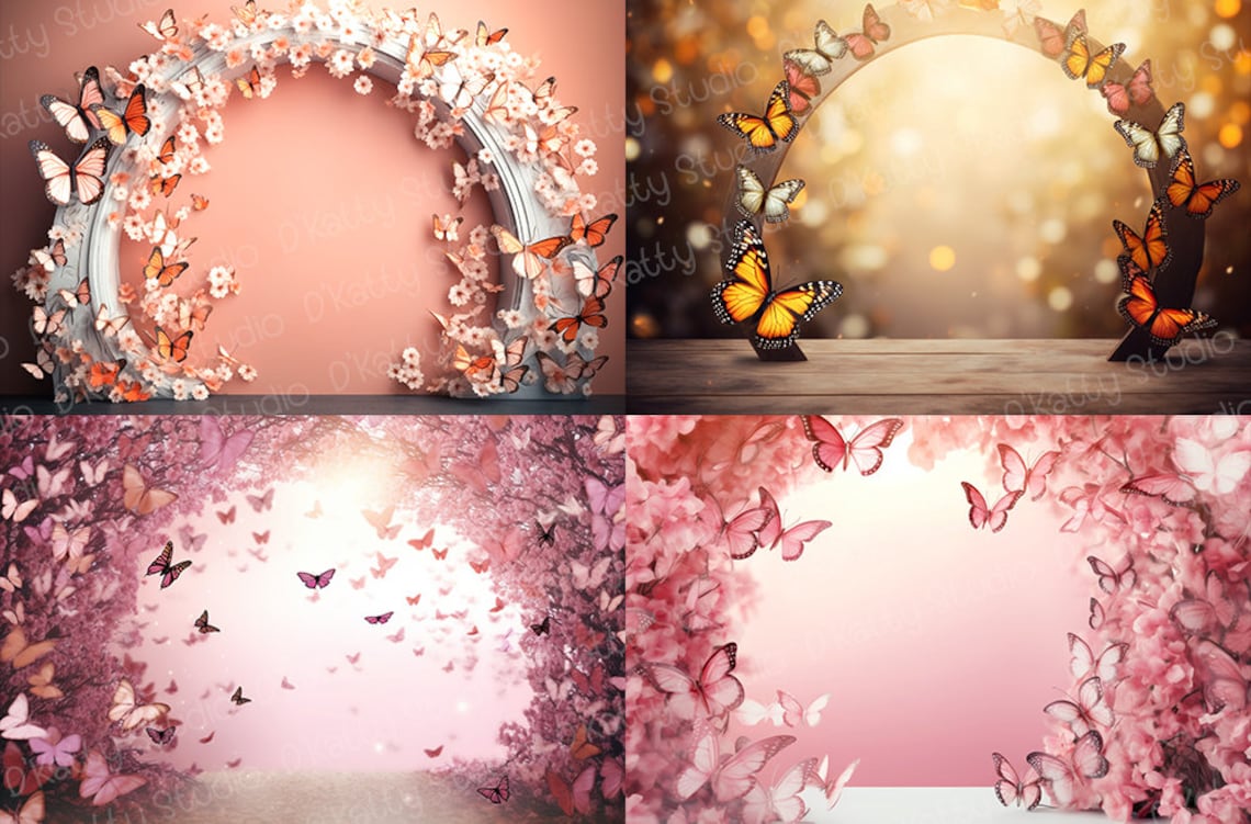 Butterflies Arch Set Model Backdrop Photography Baby Digital Backdrop ...