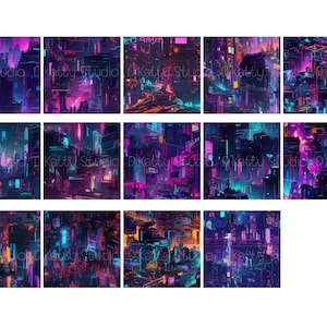Neon City Background Colorful Cyberpunk City Seamless Backdrop Overlays ...