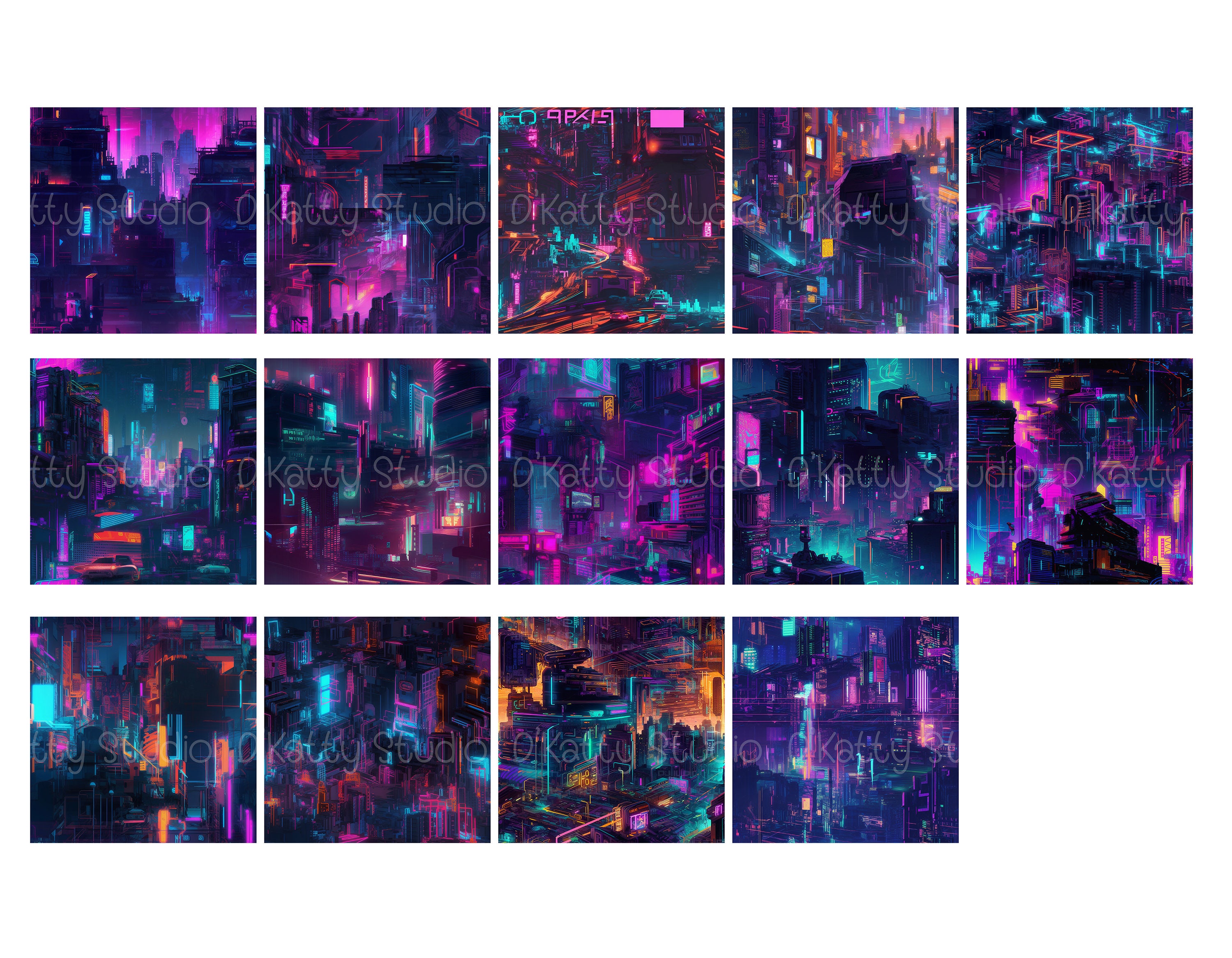 Neon City Background Colorful Cyberpunk City Seamless Backdrop Overlays ...
